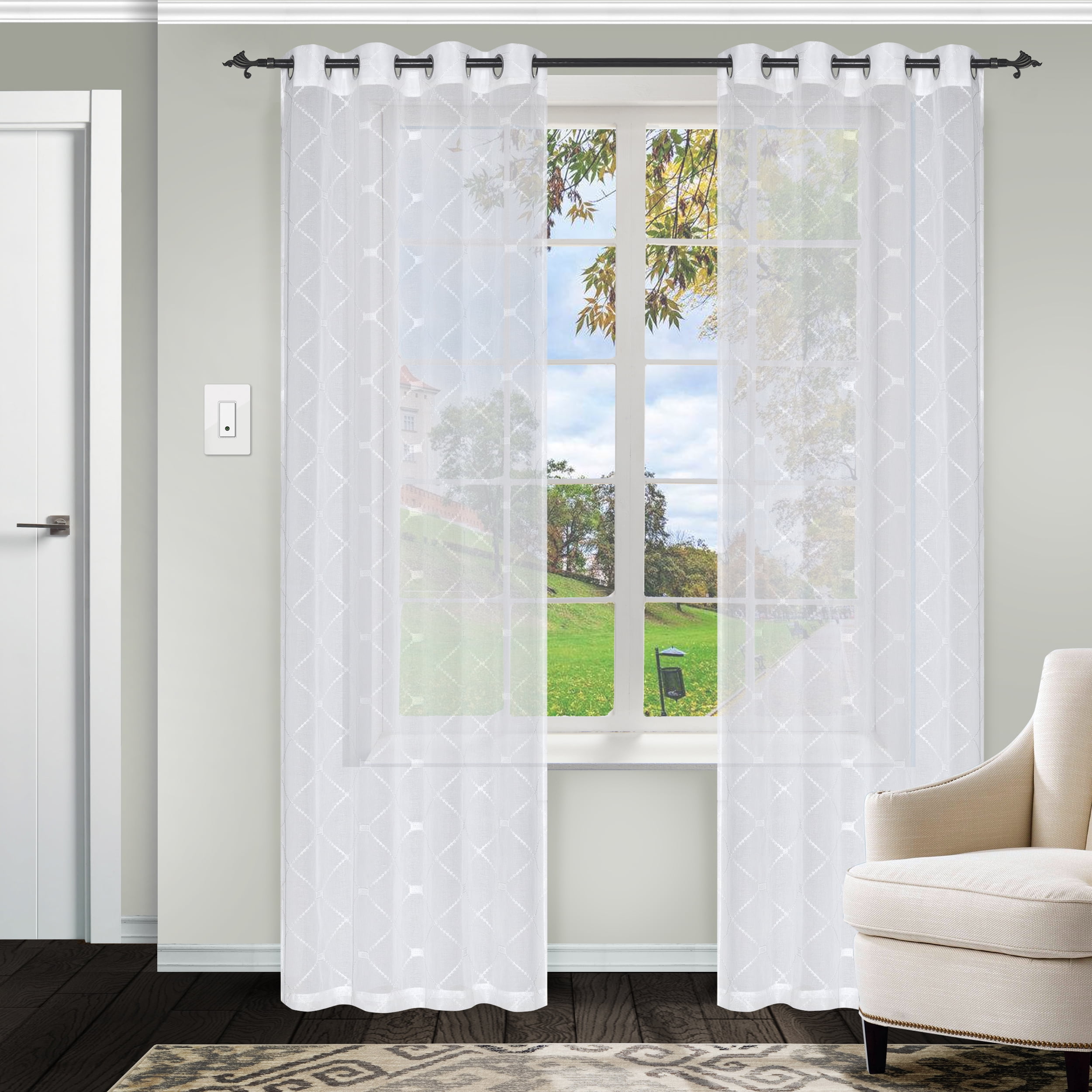 Impressions 2-Piece Kyrie Lattice Textured Sheer Curtain Panel Set with ...