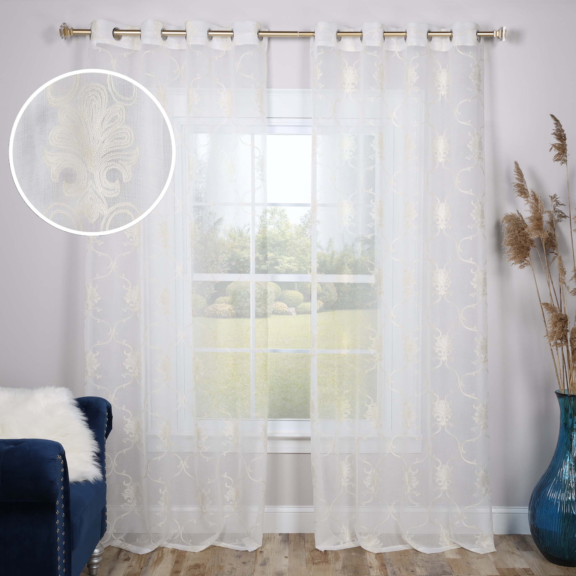 Superior Elegant Sheer Curtain Panel Set with Grommet Header, 52" x 84 ...