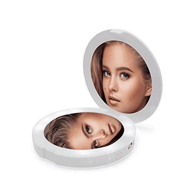Impressions Vanity LED Lighted Round Compact Mirror with 5X Magnifying ...