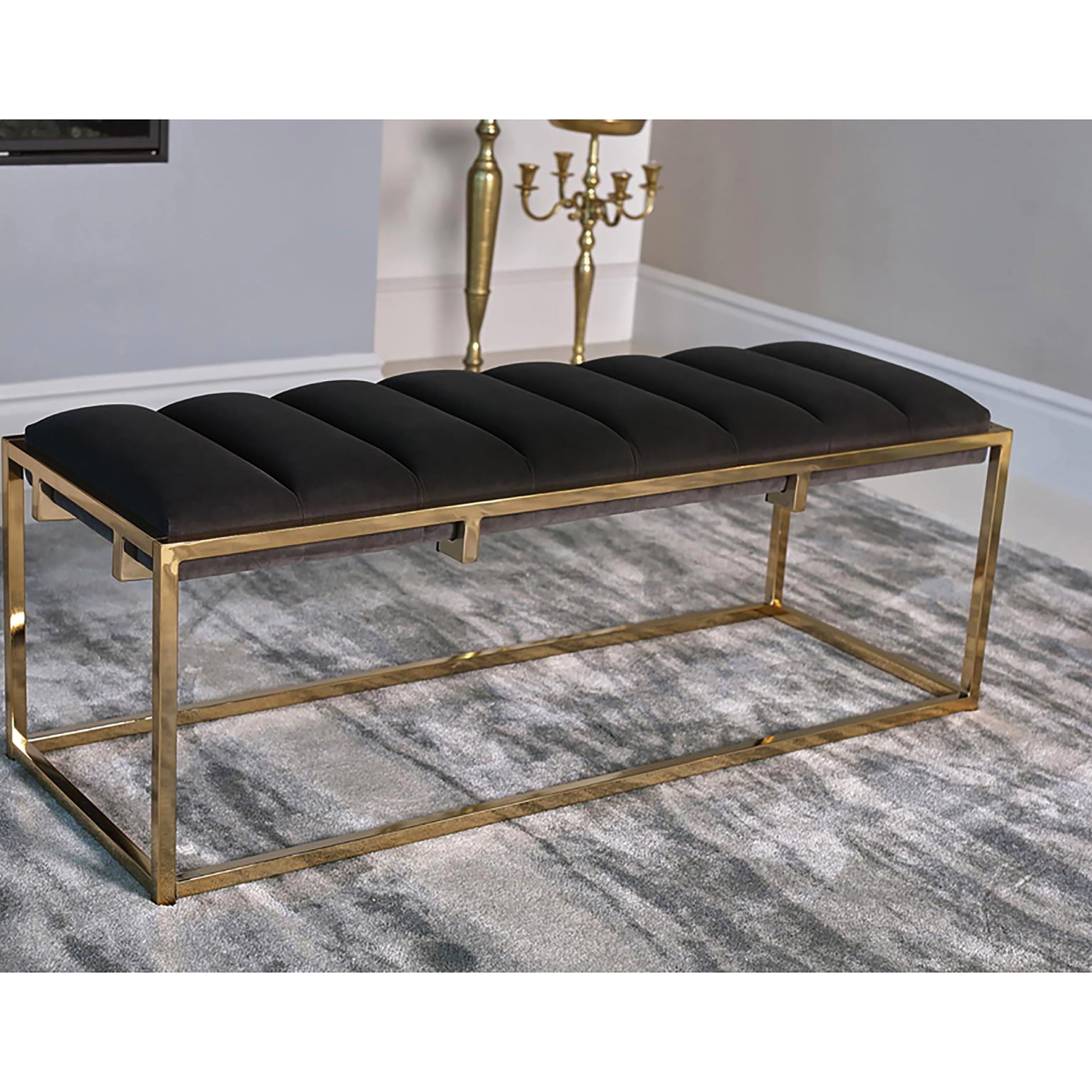 Impressive Dark Grey Bench With Gold Metal Structure Ravishing Stylish ...