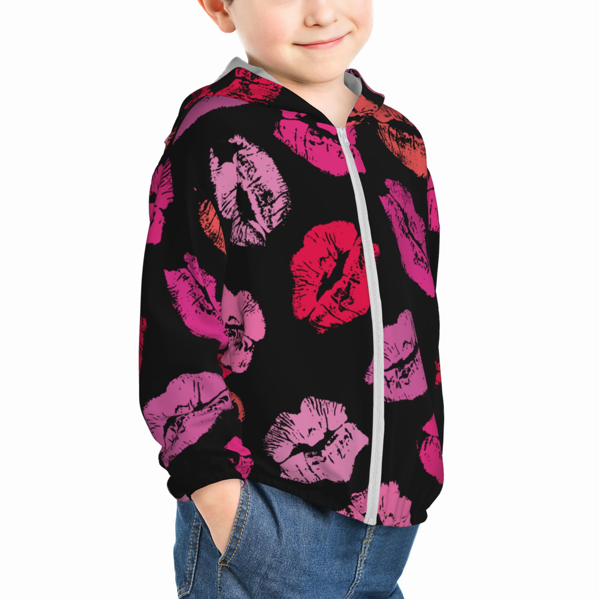Imprint Kiss Red Lips Kids Zip-Up Hoodie Girls Boys Sun Protection Jacket Hooded Cooling Shirt ...