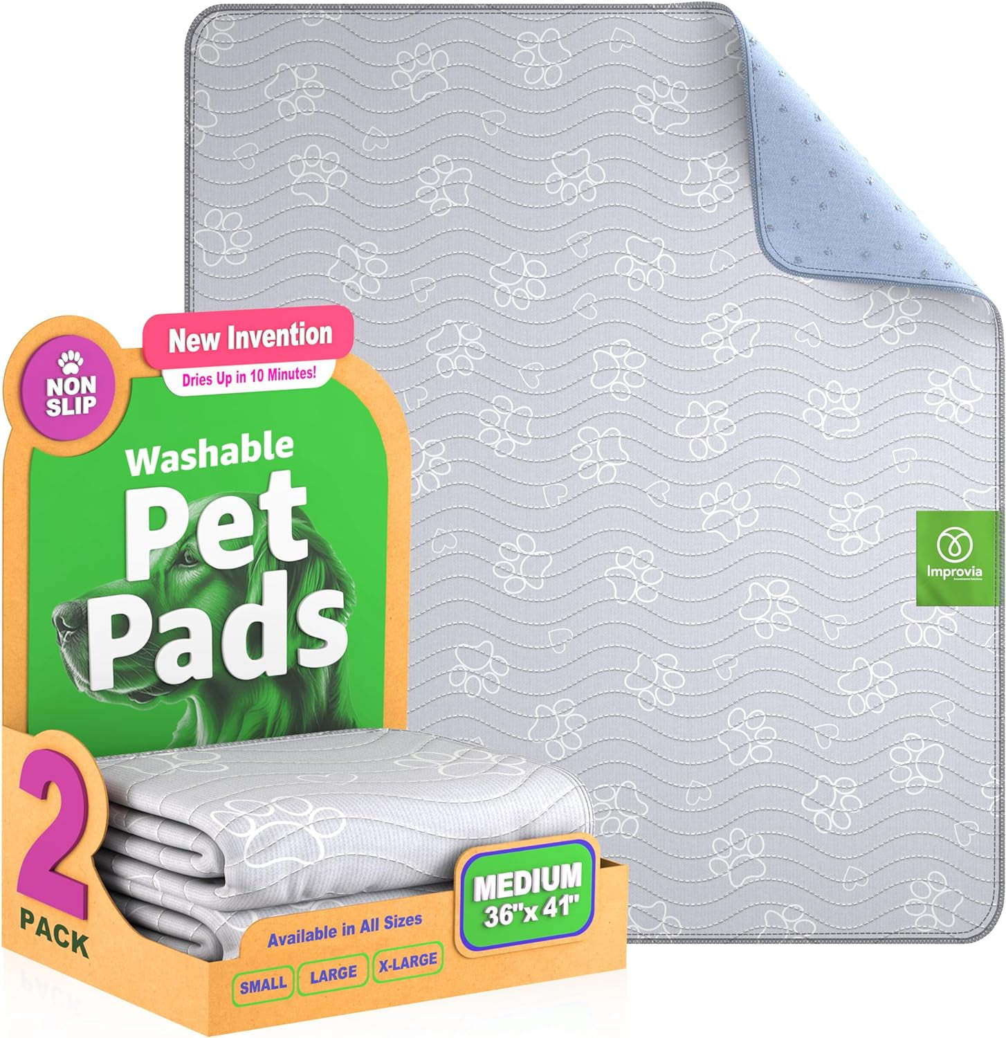 Improvia Washable Pet Pads Absorbent Reusable Puppy Pee Pads, 36” x 41 ...