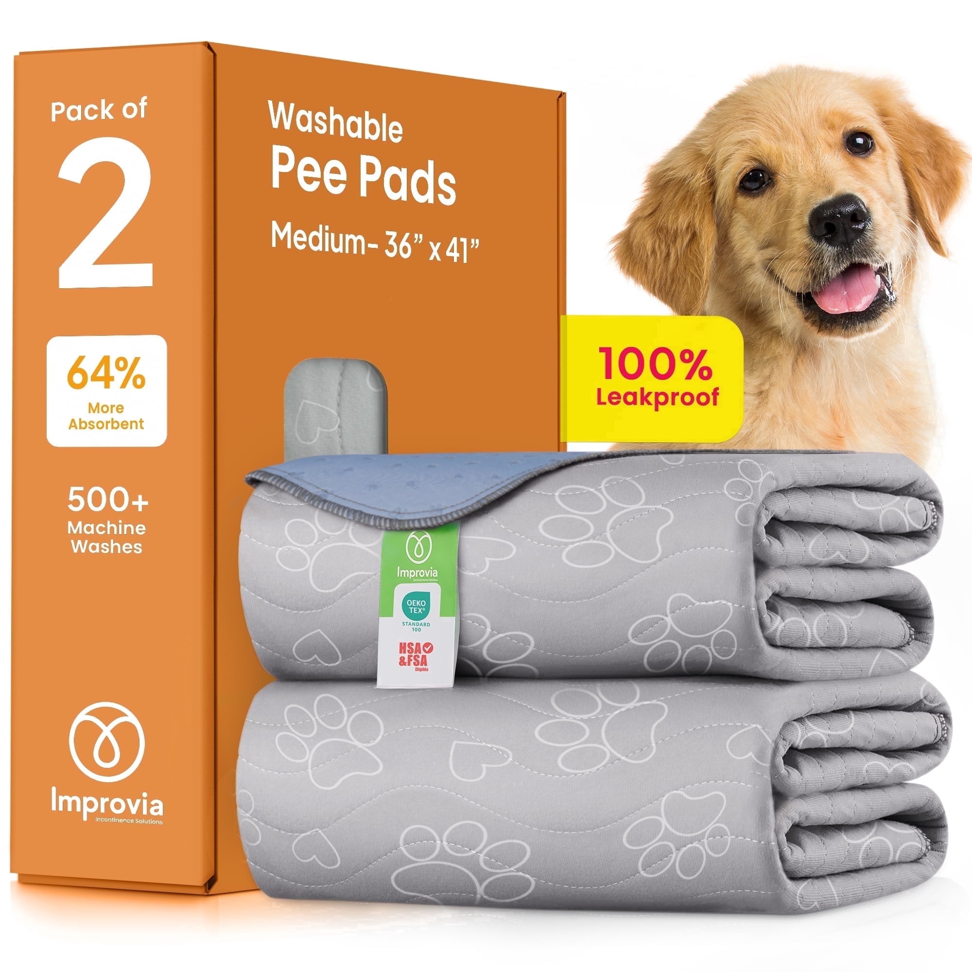 Improvia Washable Pet Pads for Dogs, 36" x 41", Waterproof 2pk ...