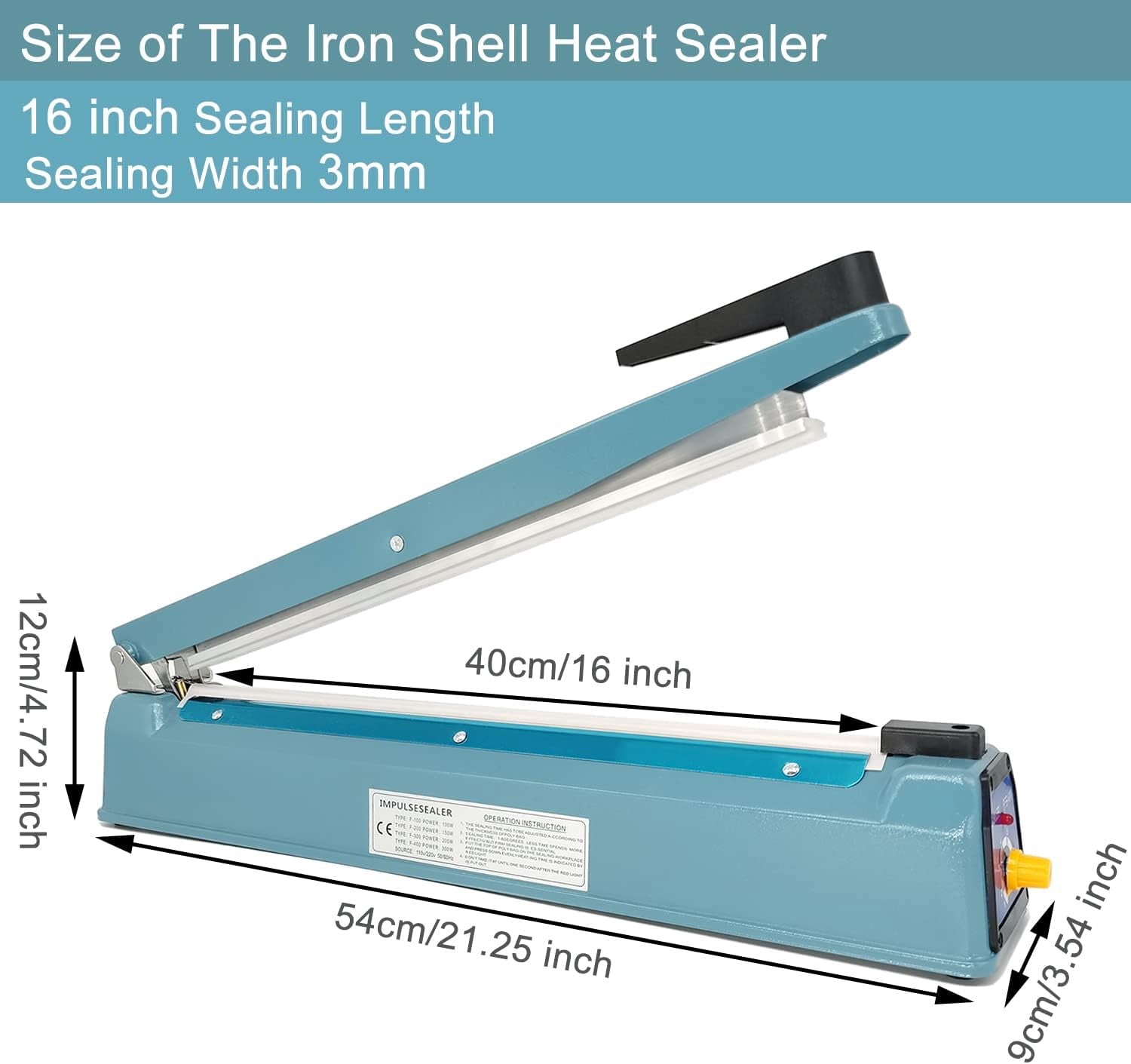 Impulse Sealer 16 inch Heat Sealer for Plastic Bags, Metal Plastic Bag ...