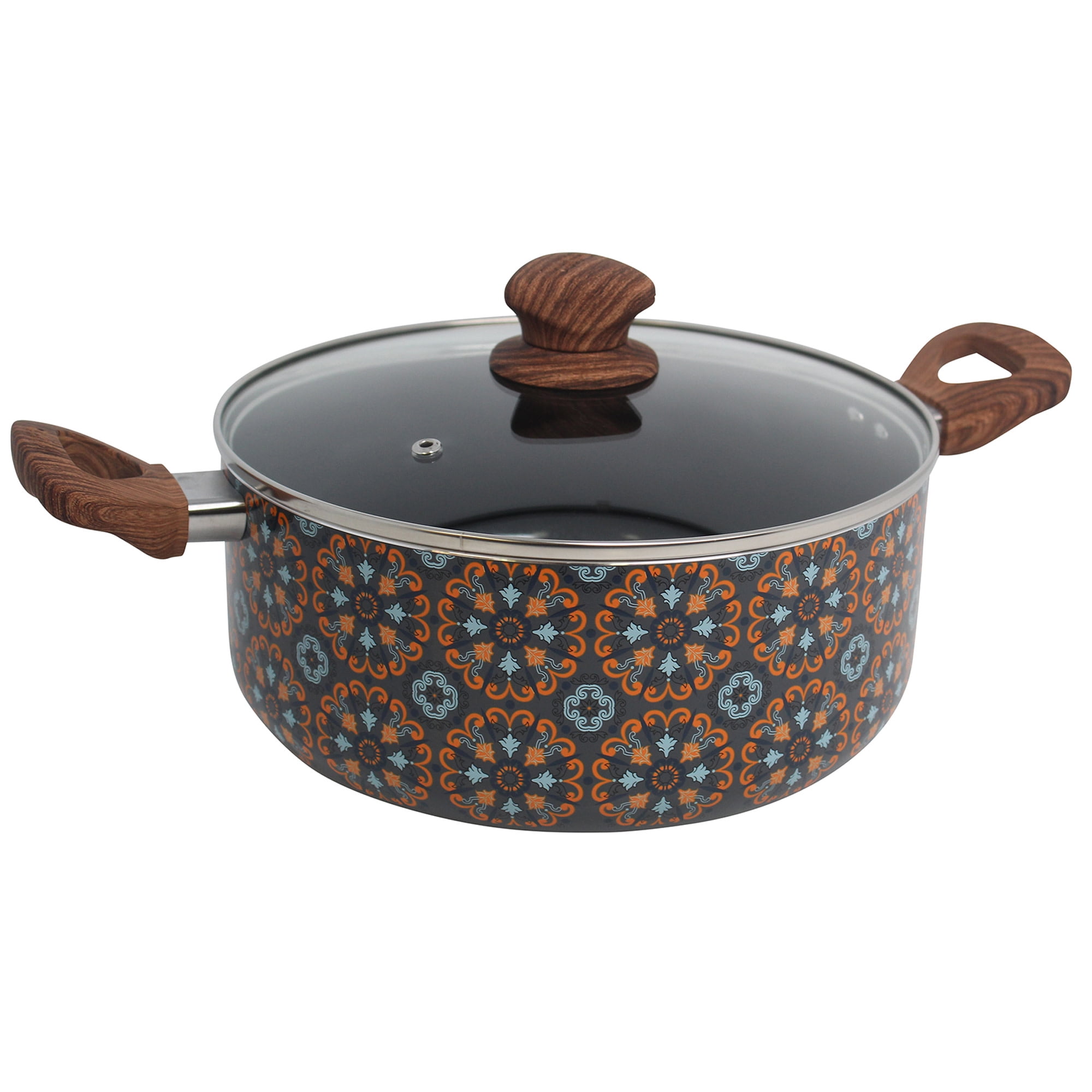 Im Usa 4.8qt Talavera Aluminum Black Ceramic Dutch Oven with Glass Lid and Wood Look Handles ...