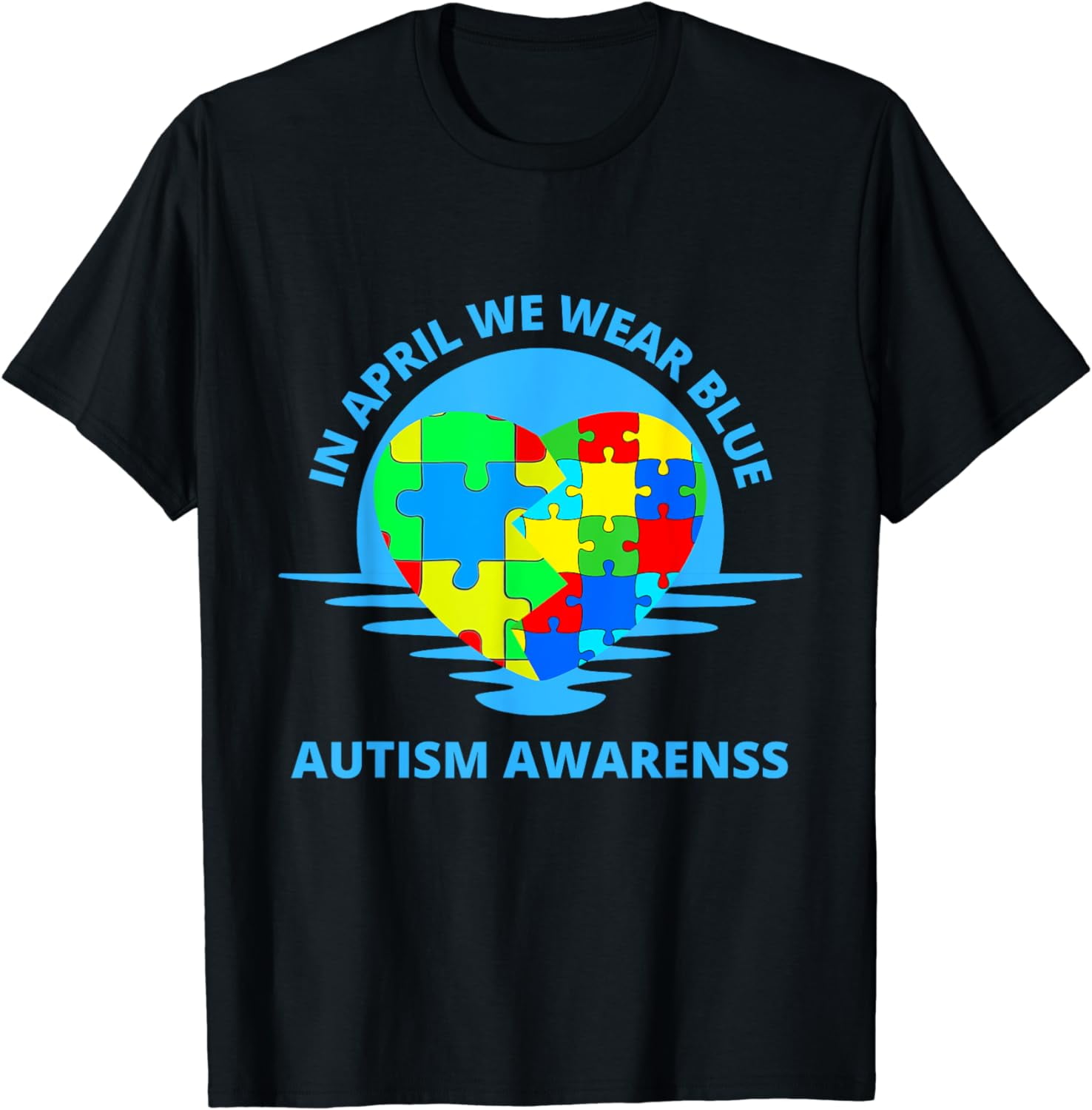 In April We Wear Blue Autism Awareness Month Puzzle Ribbon T-Shirt ...