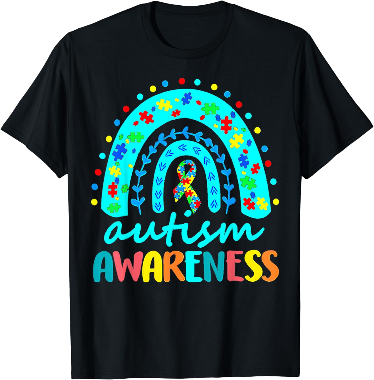 In April We Wear Blue Autism Rainbow Awareness Month Puzzle T-Shirt ...