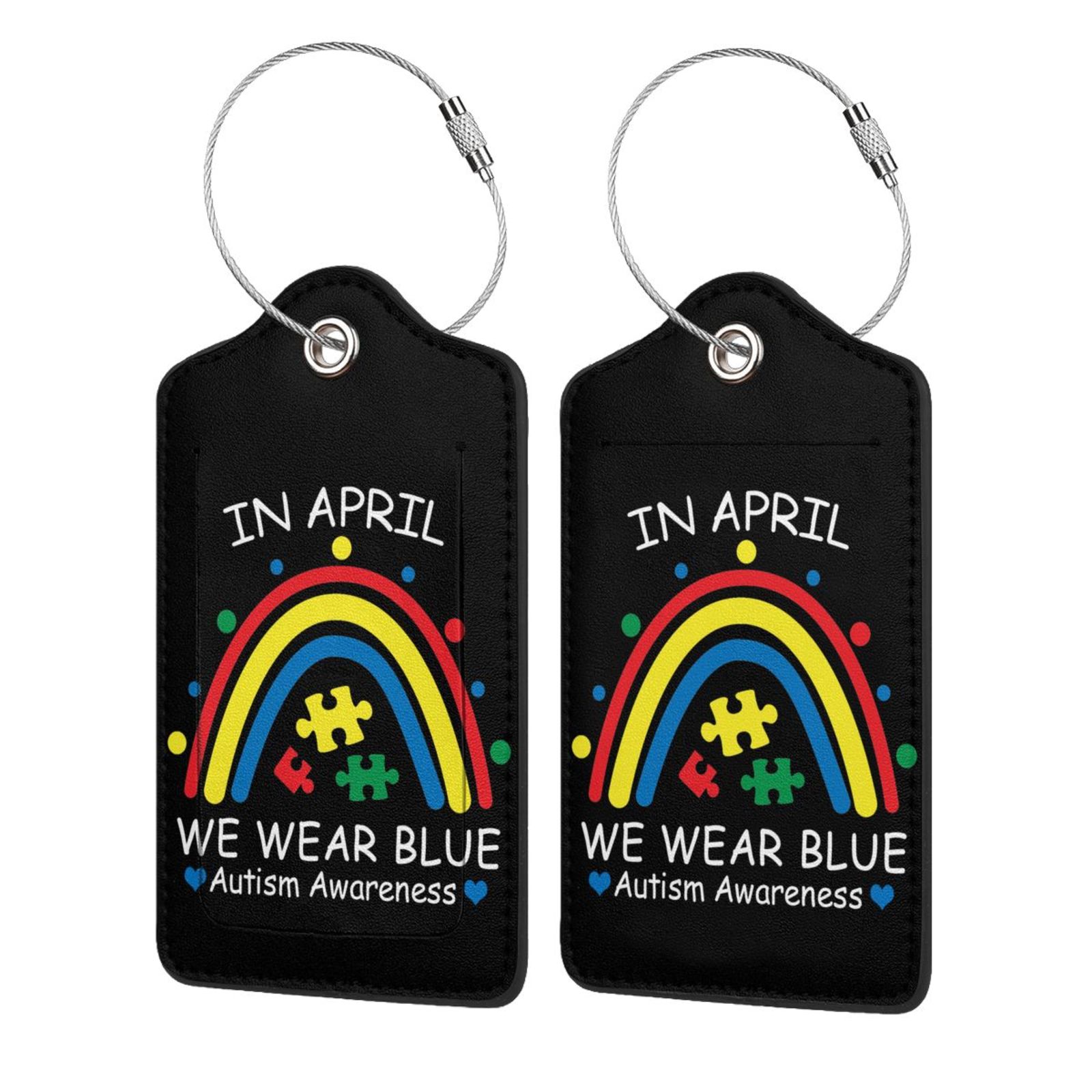 In April We Wear Blue Rainbow Autism Awareness Month Luggage Tags for ...