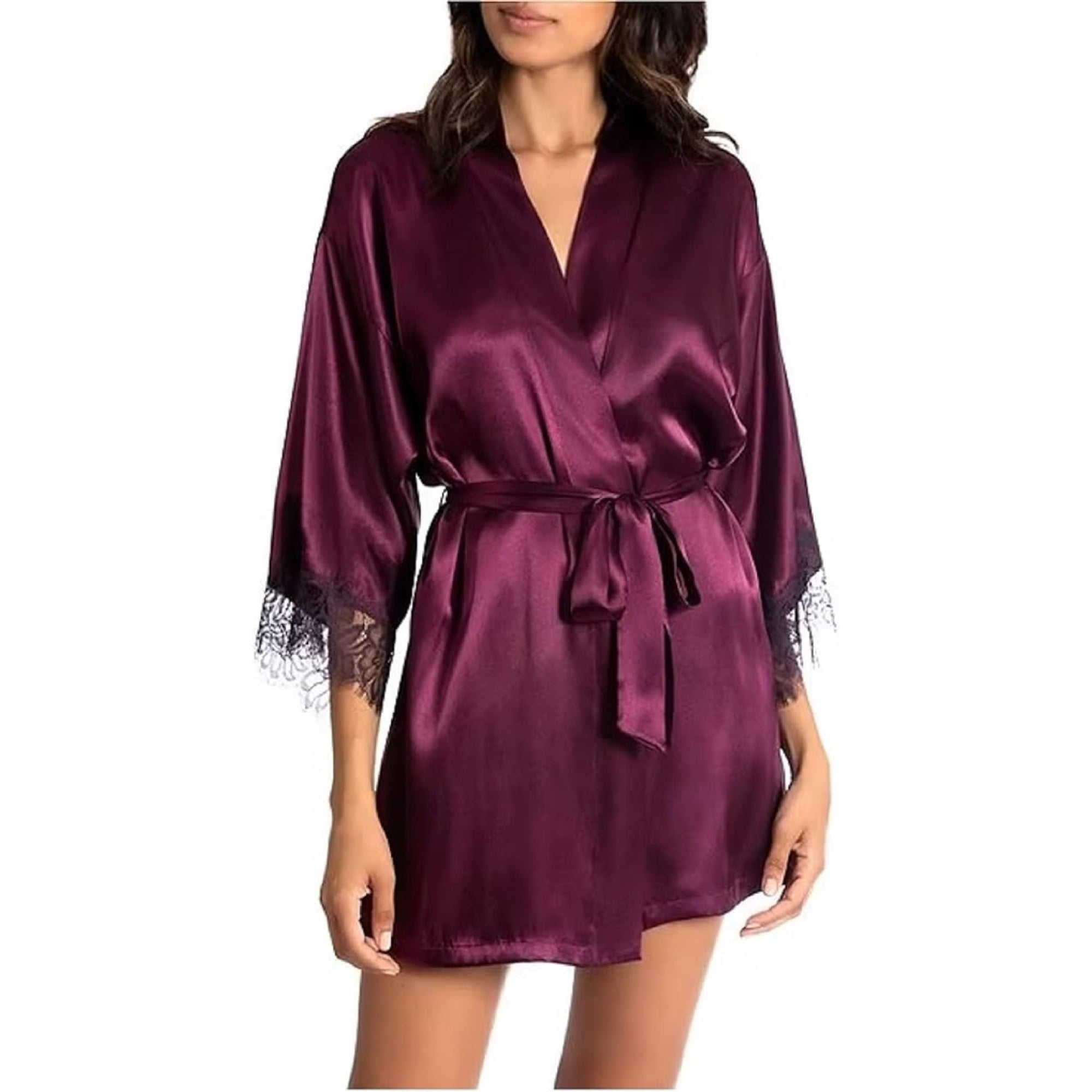 In Bloom Women's Nicole Luxe Satin Lace Trim Lightweight Waist Tie Robe ...