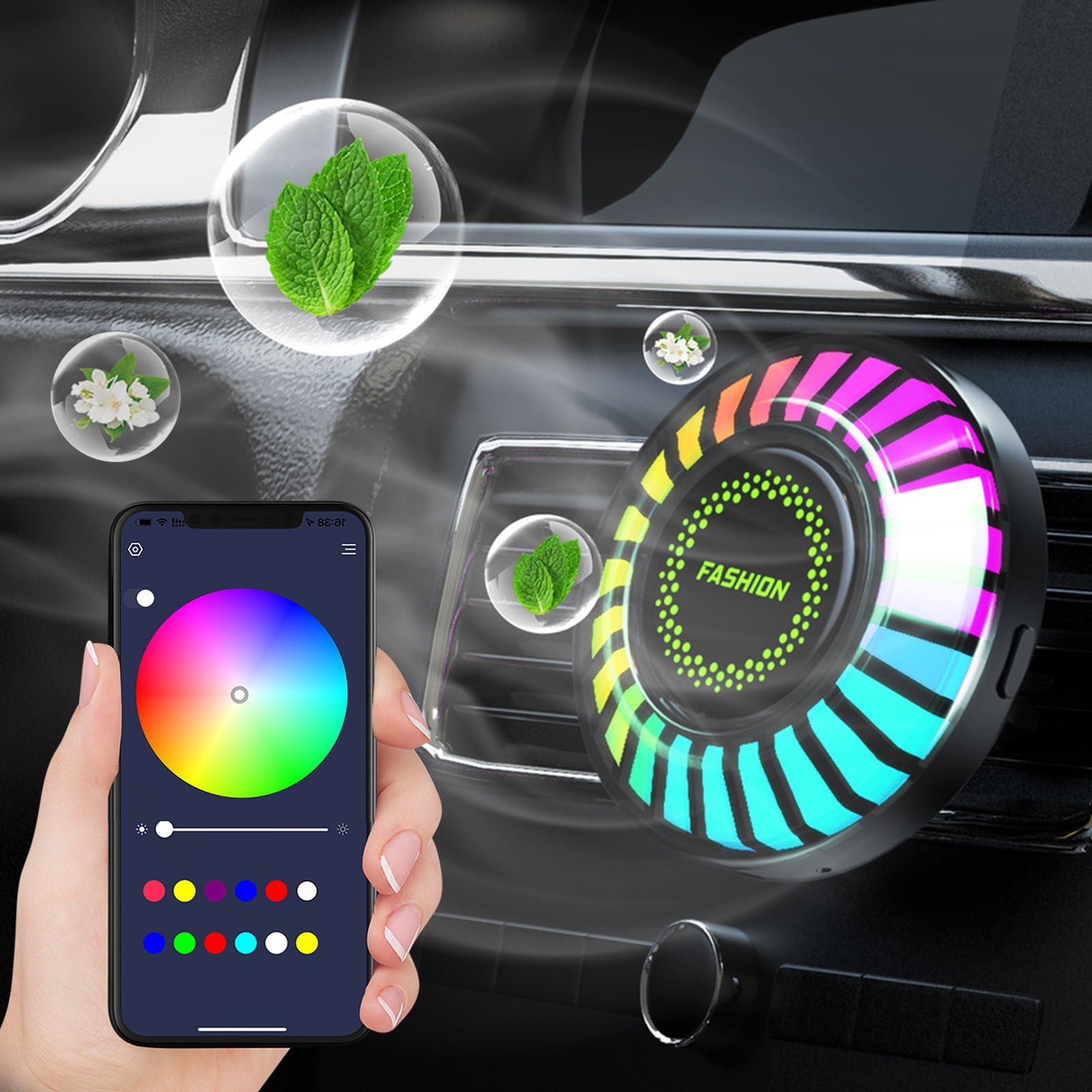 In-Car Aromatherapy RGB LED Air Freshener | Voice-Activated Music Sync ...