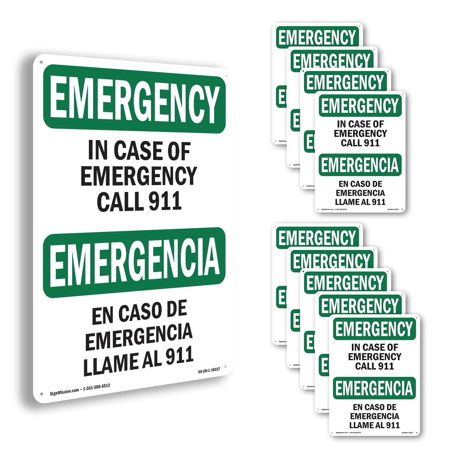 In Case Of Call 911 Bilingual OSHA Emergency Aluminum Sign 24 Inch x 18 ...