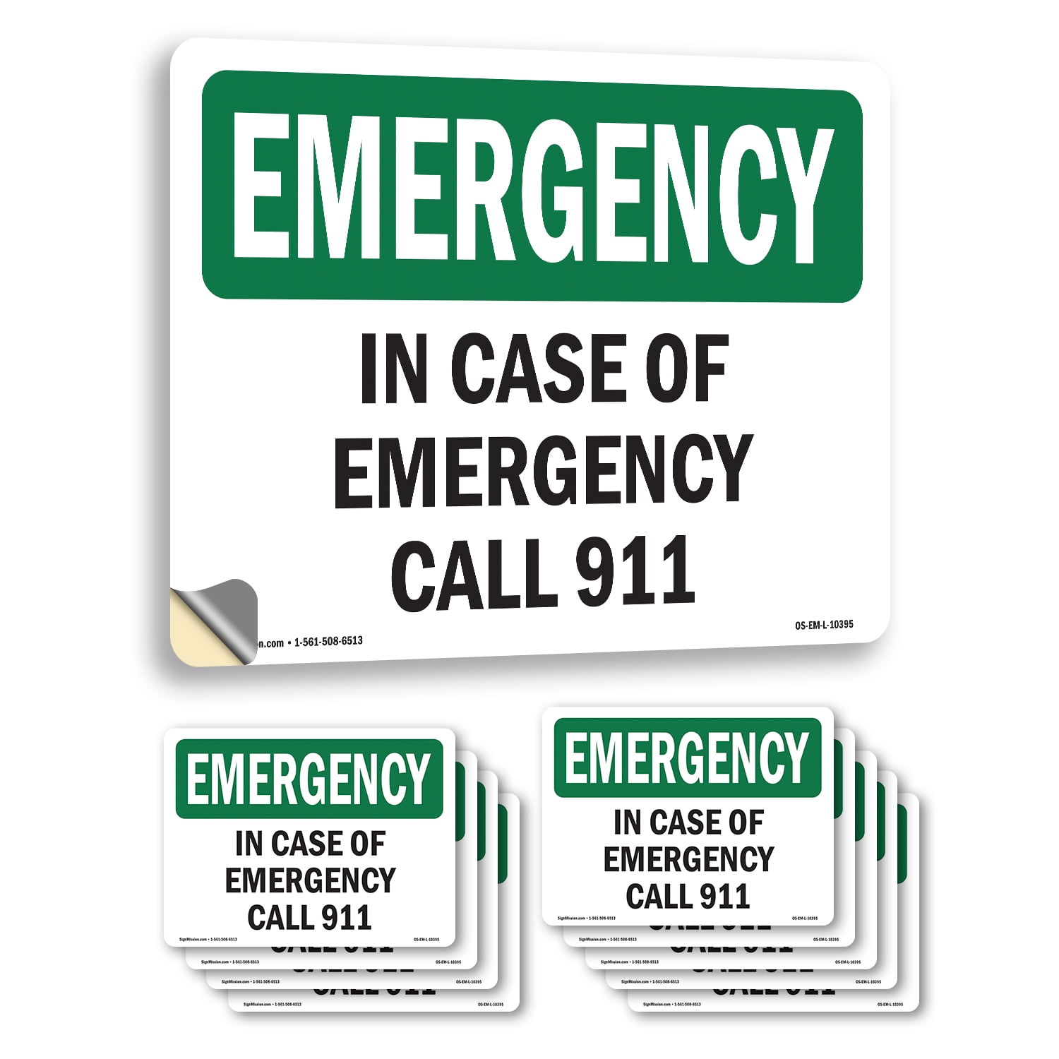 In Case Of Call 911 OSHA Emergency Vinyl Decal Label 10 Inch x 7 Inch ...