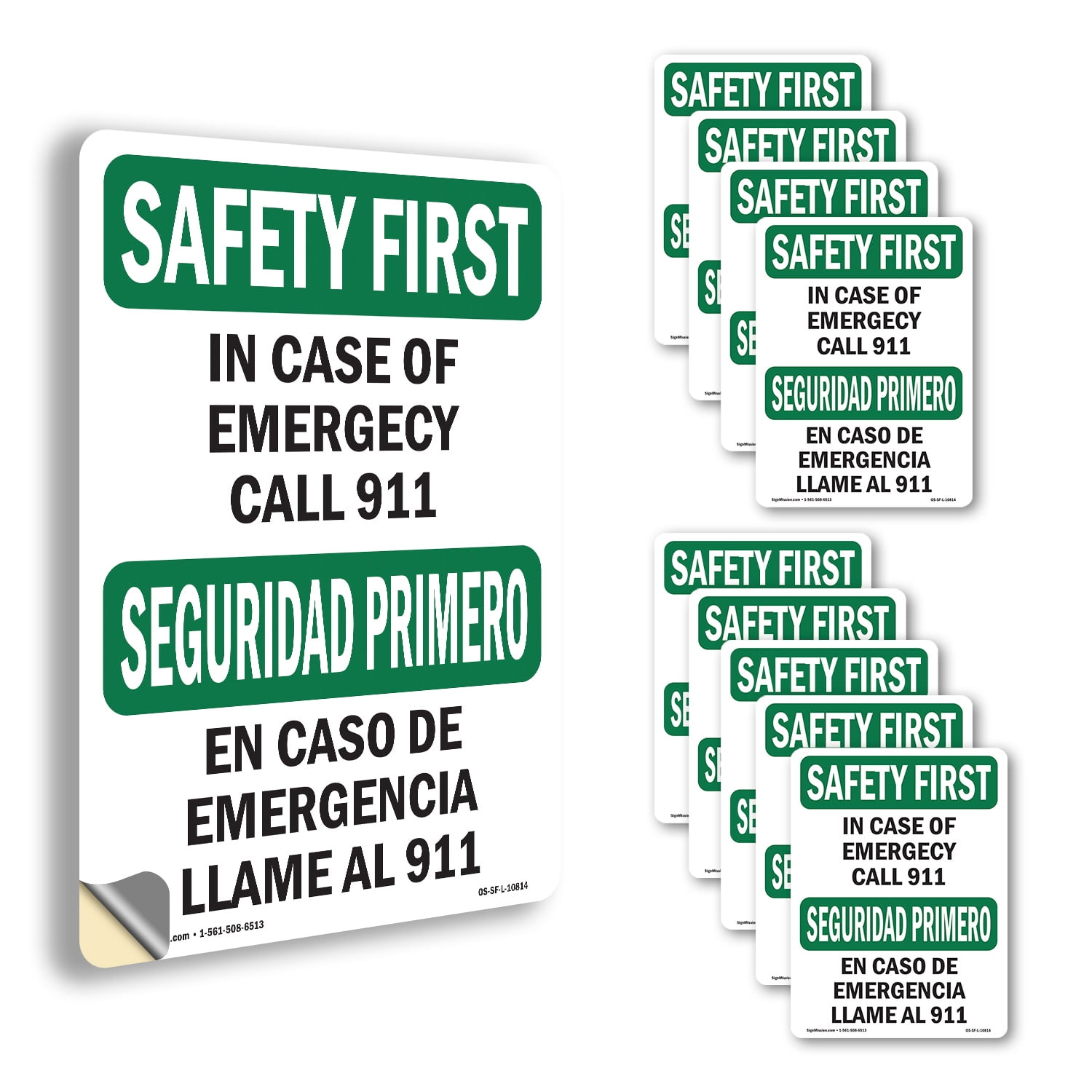 In Case Of Emergency 911 Bilingual OSHA SAFETY FIRST Vinyl Decal Label ...
