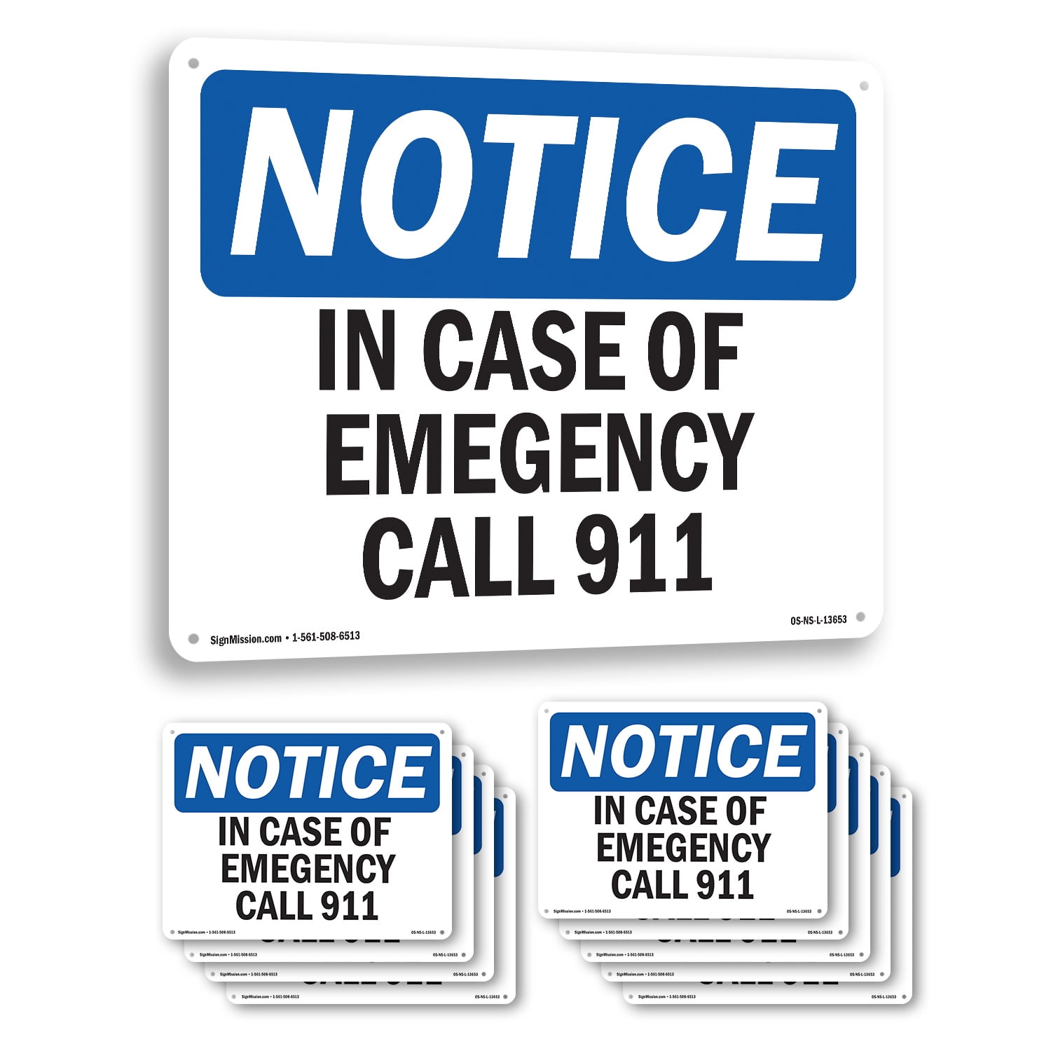 In Case Of Emergency Call 911 OSHA Notice Rigid Plastic Sign 24 Inch x ...
