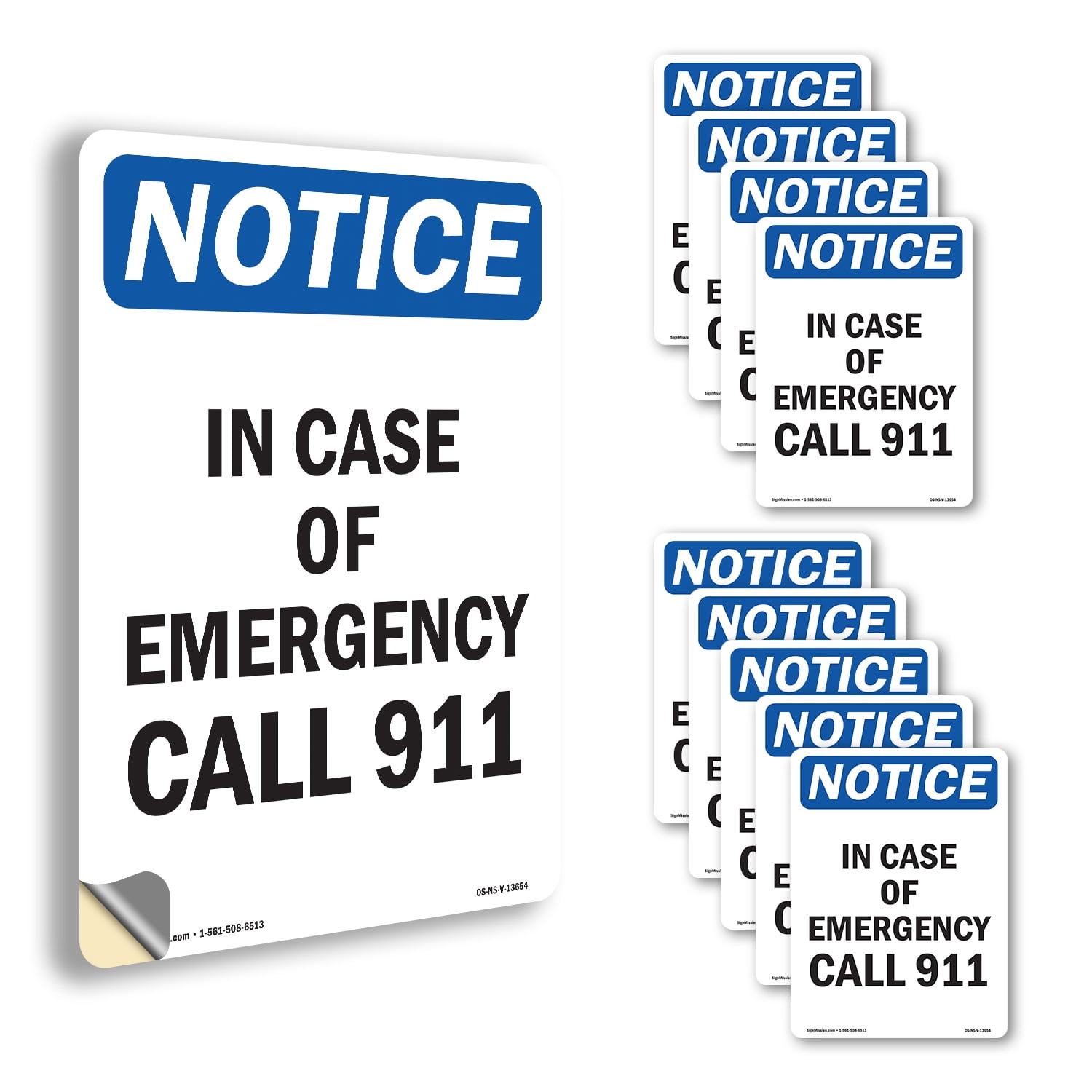 In Case Of Emergency Call 911 OSHA Notice Vinyl Decal Label 7 Inch x 5 ...
