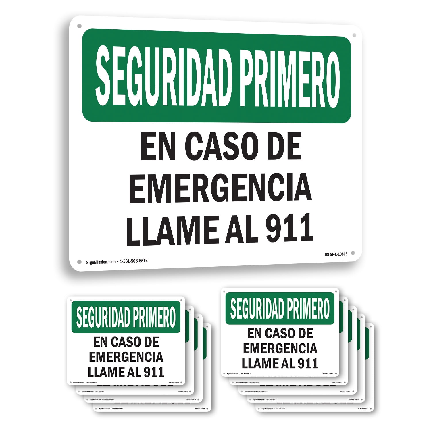 In Case Of Emergency Call 911 Spanish OSHA SAFETY FIRST Aluminum Sign ...