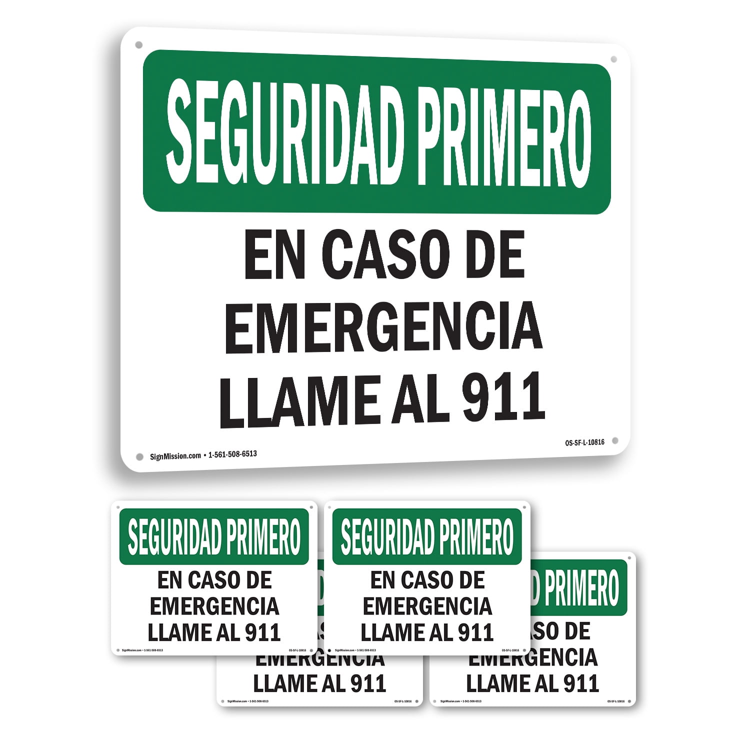 In Case Of Emergency Call 911 Spanish OSHA SAFETY FIRST Aluminum Sign ...