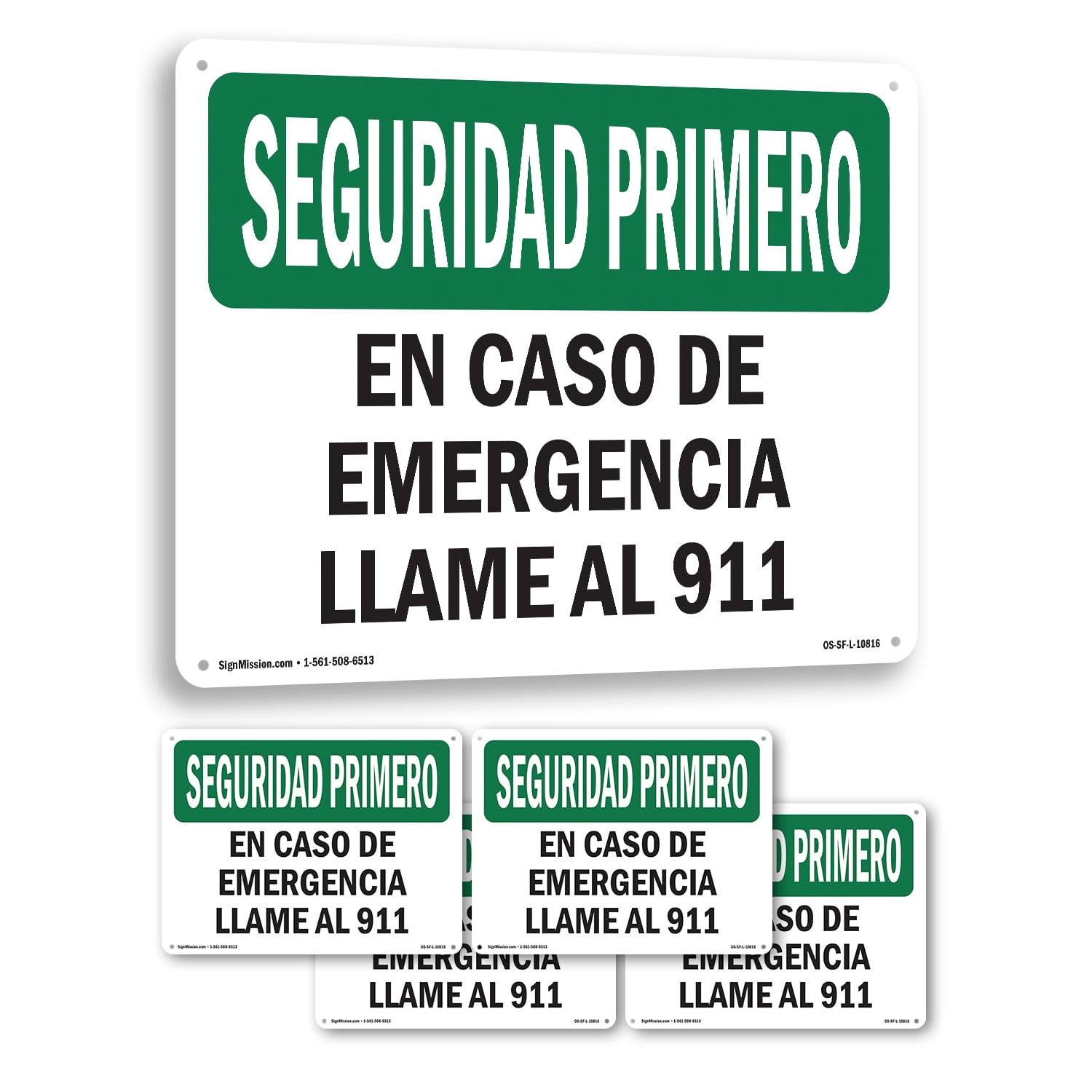 In Case Of Emergency Call 911 Spanish OSHA SAFETY FIRST Aluminum Sign ...