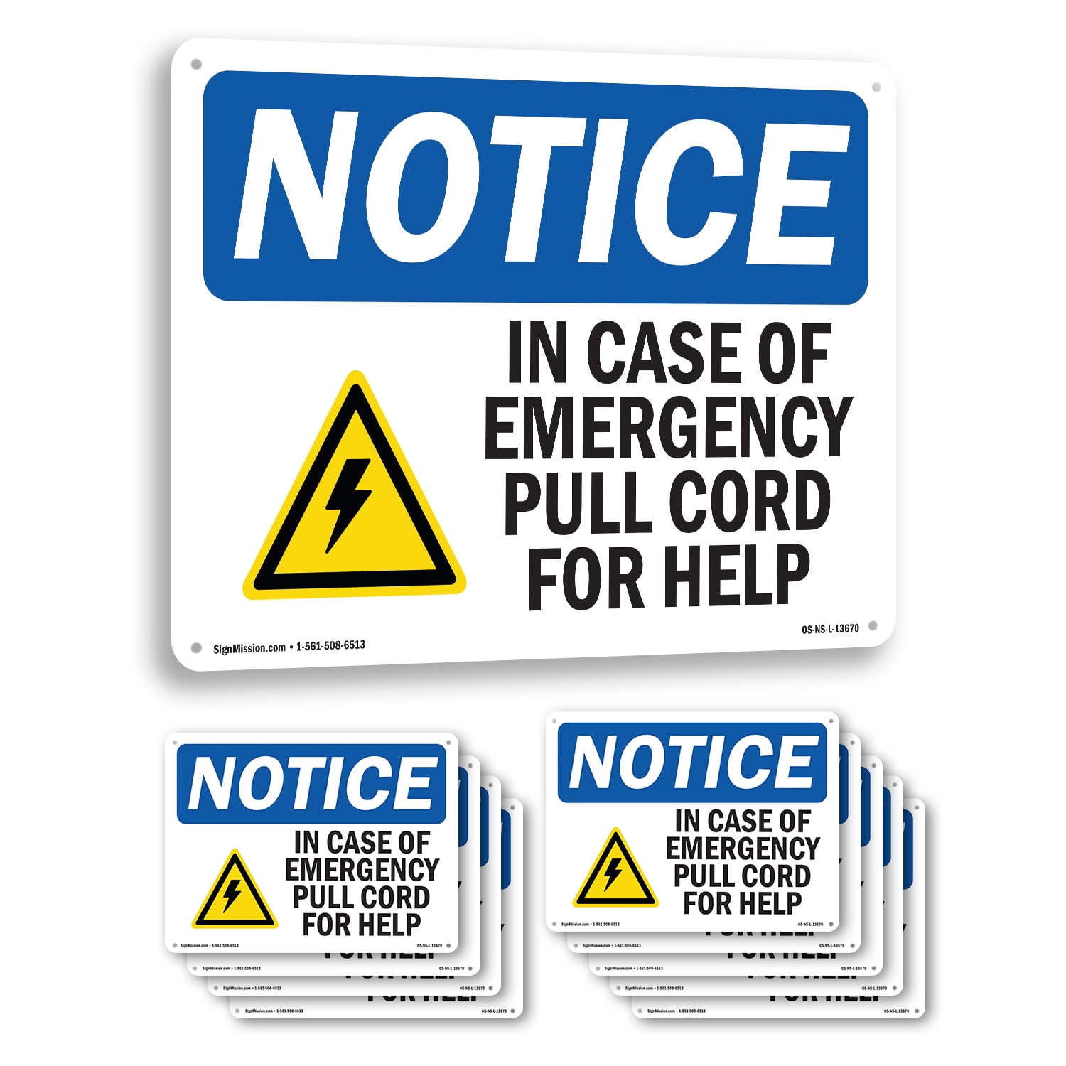 In Case Of Emergency Pull Cord OSHA Notice Rigid Plastic Sign 24 Inch x ...