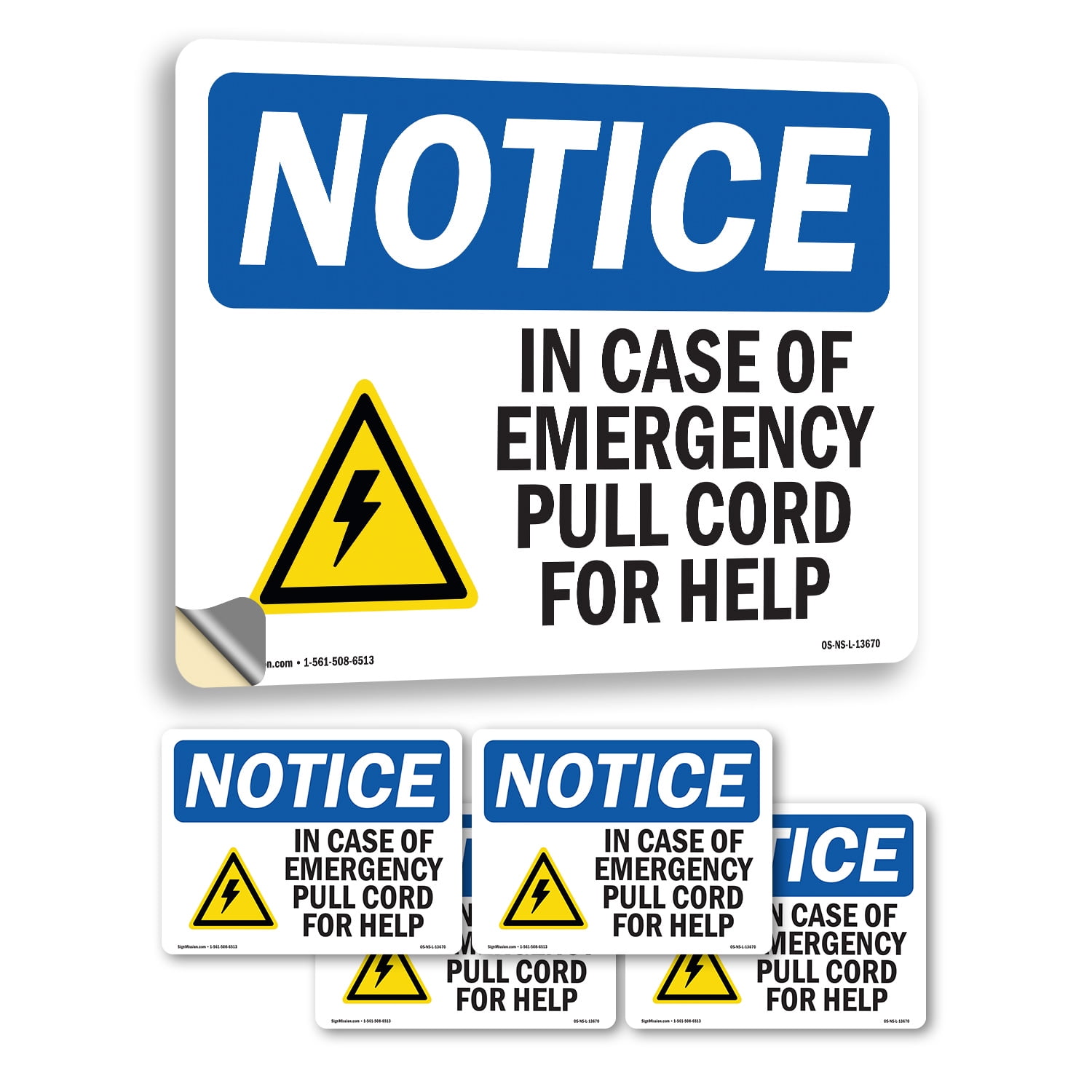 In Case Of Emergency Pull Cord With Symbol OSHA Notice Vinyl Decal ...