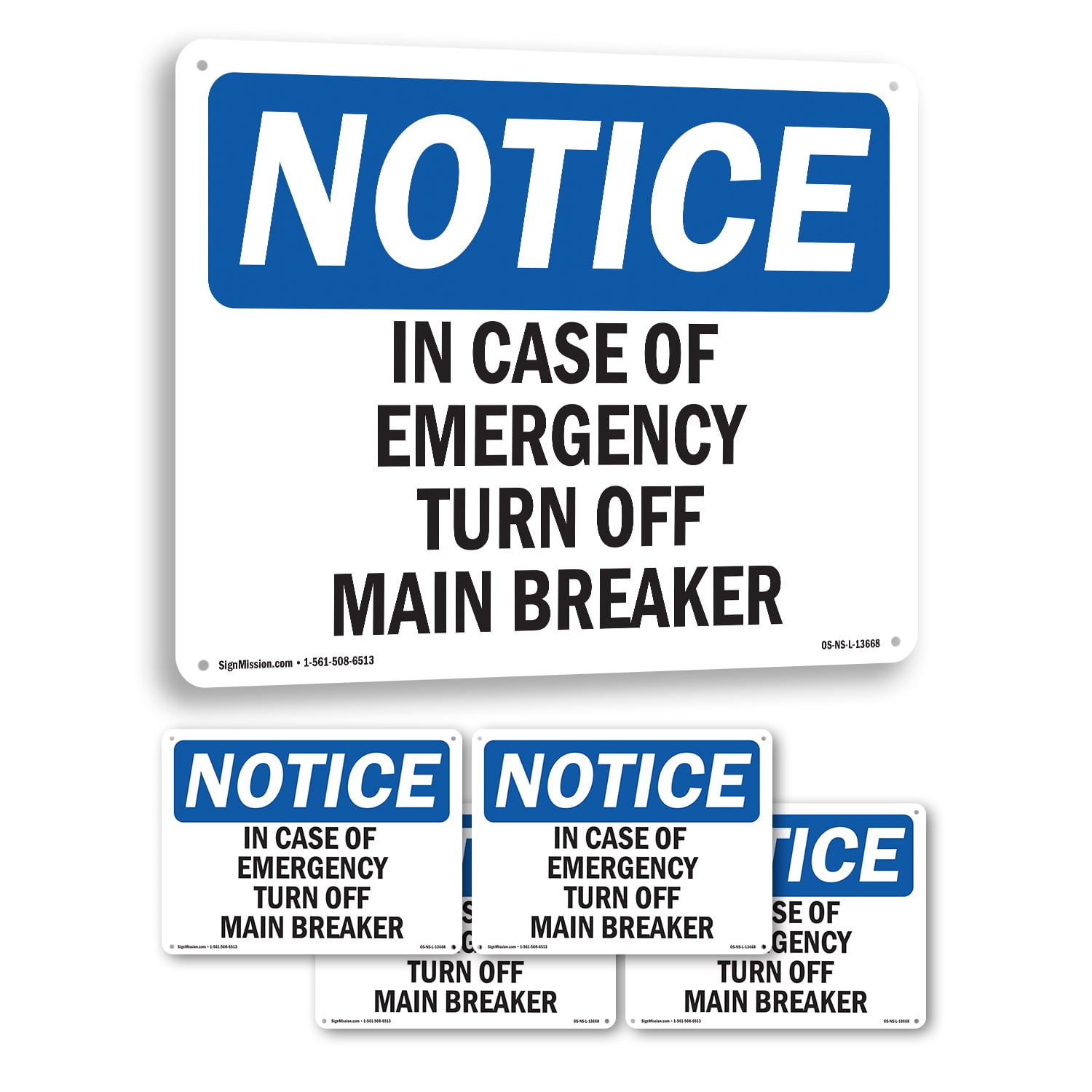 In Case Of Emergency Turn Off Main Breaker OSHA Notice Aluminum Sign 24 ...