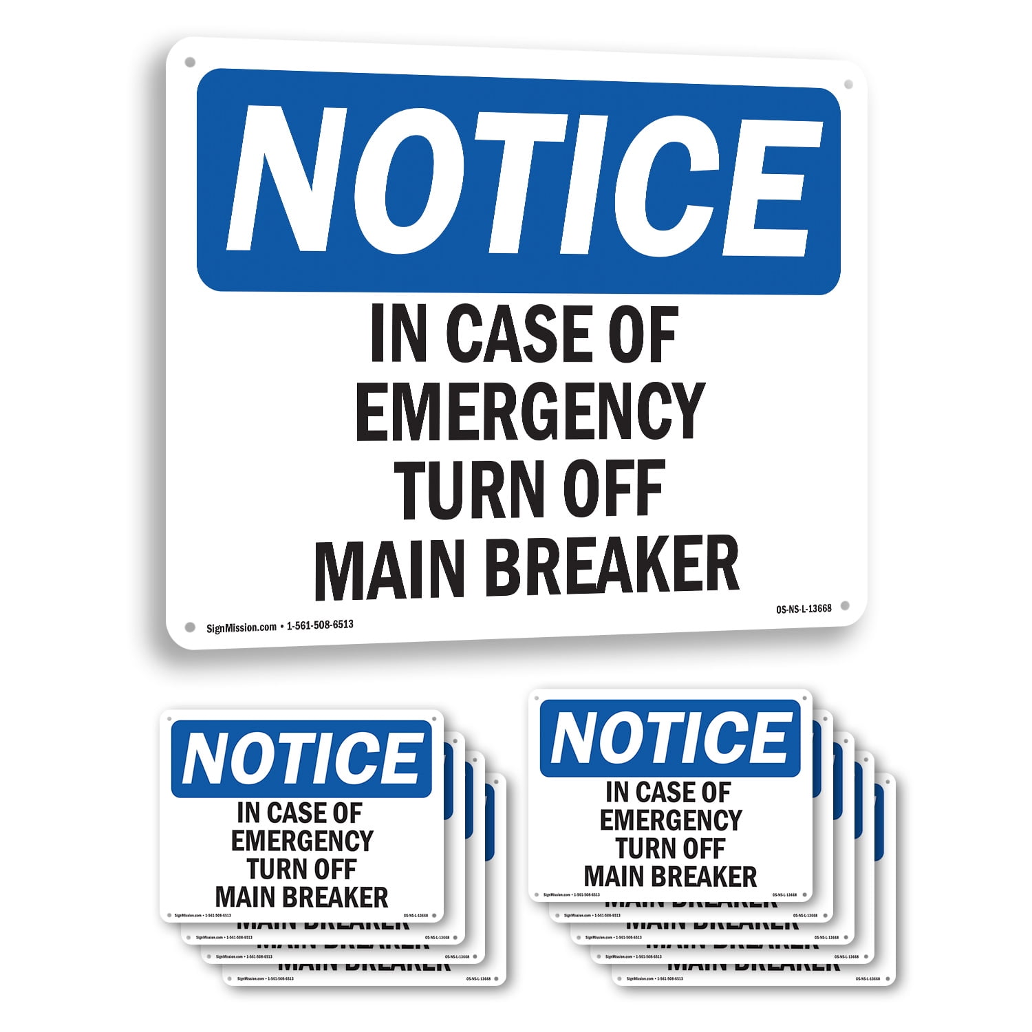 In Case Of Emergency Turn Off Main Breaker OSHA Notice Rigid Plastic ...