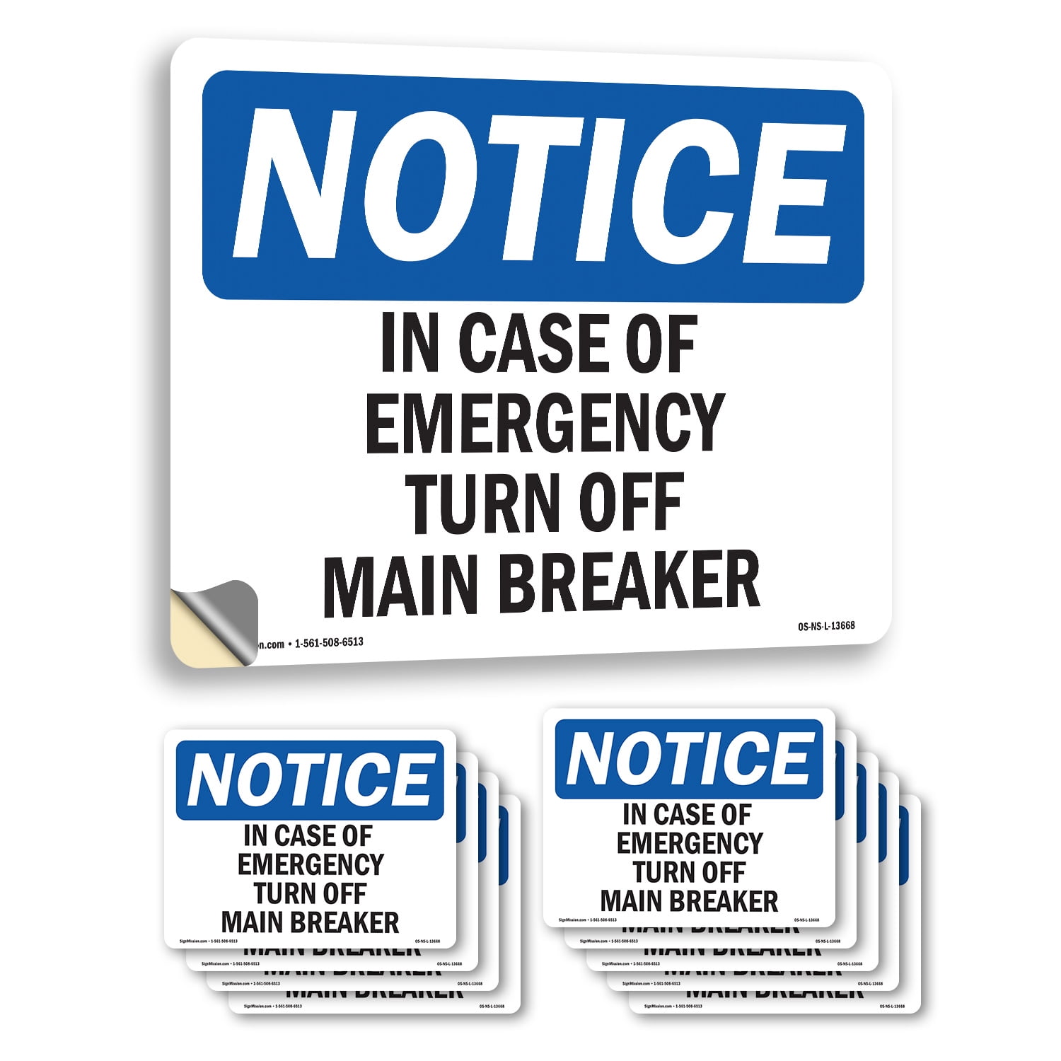 In Case Of Emergency Turn Off Main Breaker OSHA Notice Vinyl Decal ...