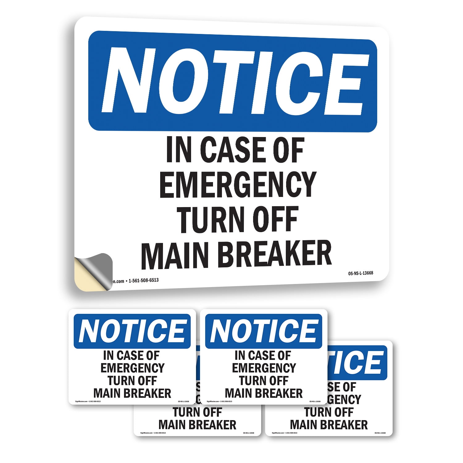 In Case Of Emergency Turn Off Main Breaker OSHA Notice Vinyl Decal ...