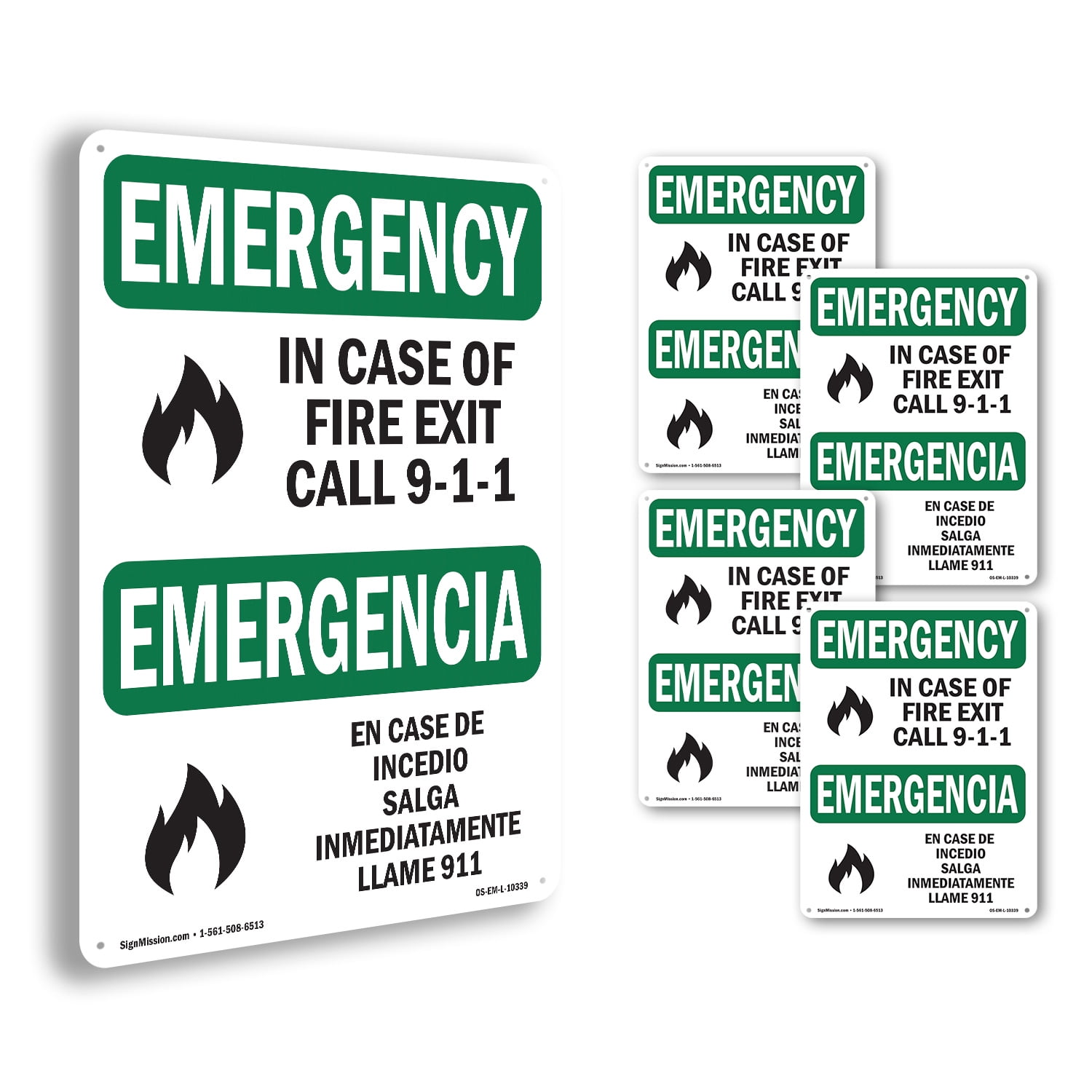 In Case Of Fire Exit Call 9 OSHA Emergency Aluminum Sign 24 Inch x 18 ...