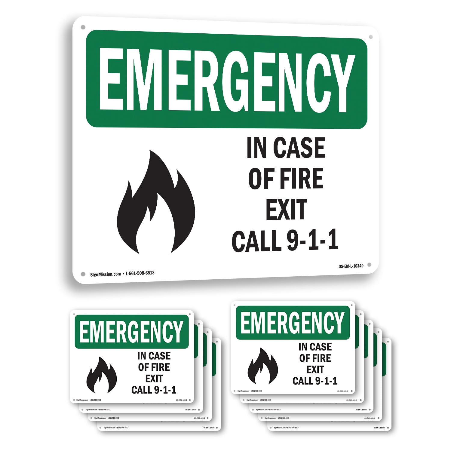 In Case Of Fire Exit Call 9 OSHA Emergency Rigid Plastic Sign 24 Inch x ...