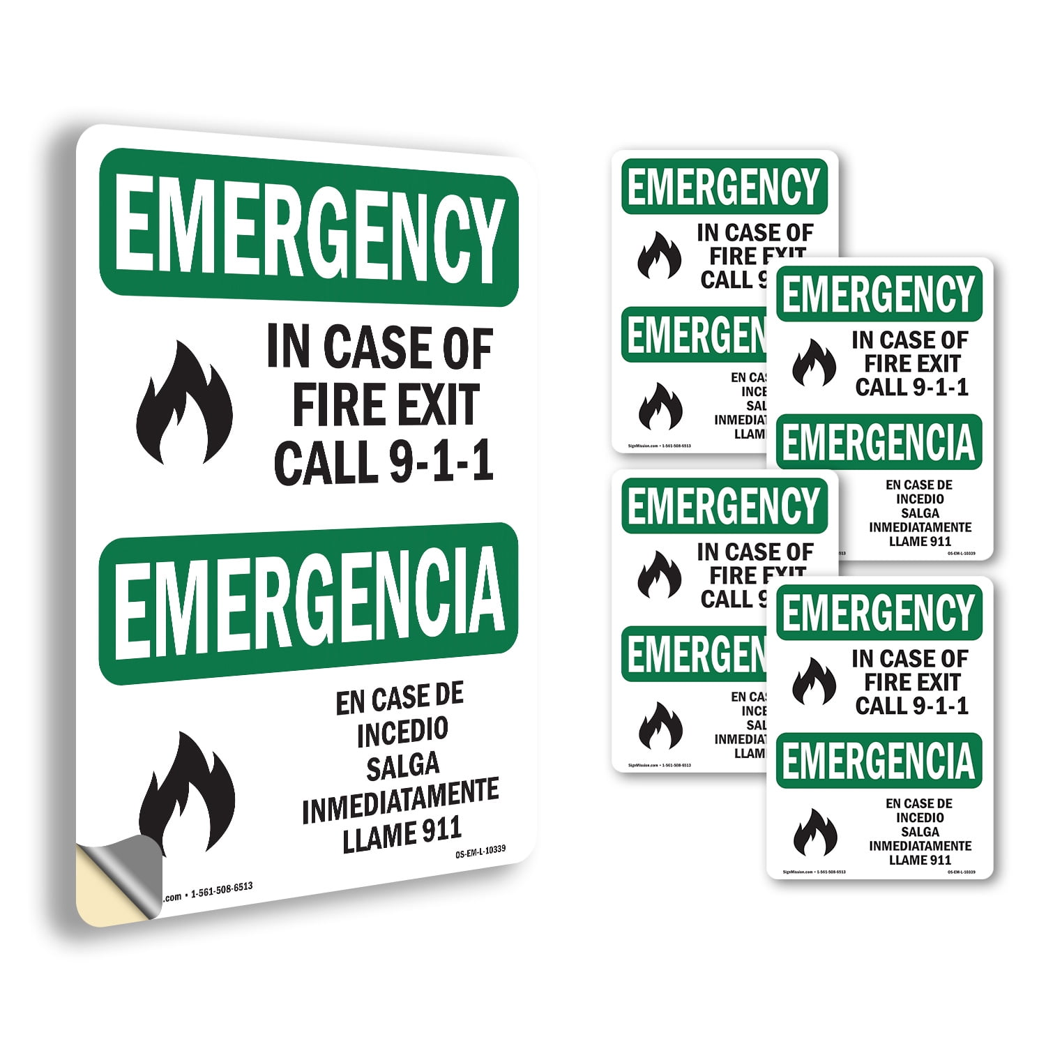 In Case Of Fire Exit Call 9 OSHA Emergency Vinyl Decal Label 10 Inch x ...