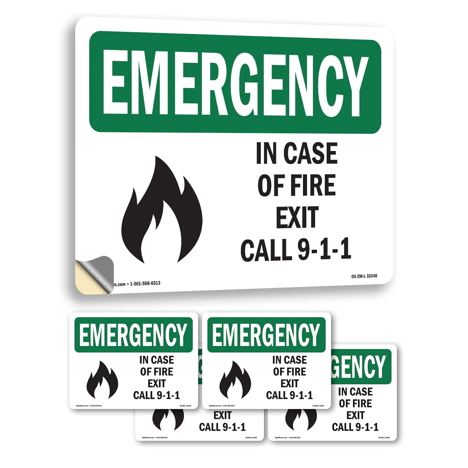 In Case Of Fire Exit Call 9 OSHA Emergency Vinyl Decal Label 7 Inch x 5 ...