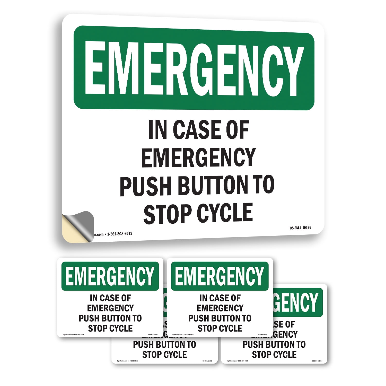In Case Of Push Button To Stop Cycle OSHA Emergency Vinyl Decal Label 5 ...