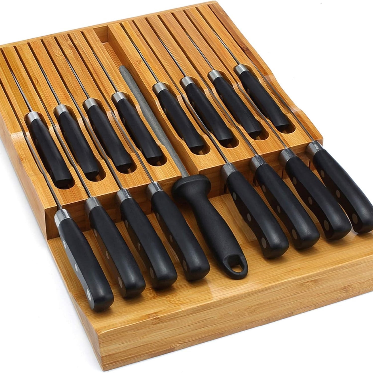 In-Drawer Knife Block,Bamboo Knife Drawer Organizer Insert, Kitchen ...