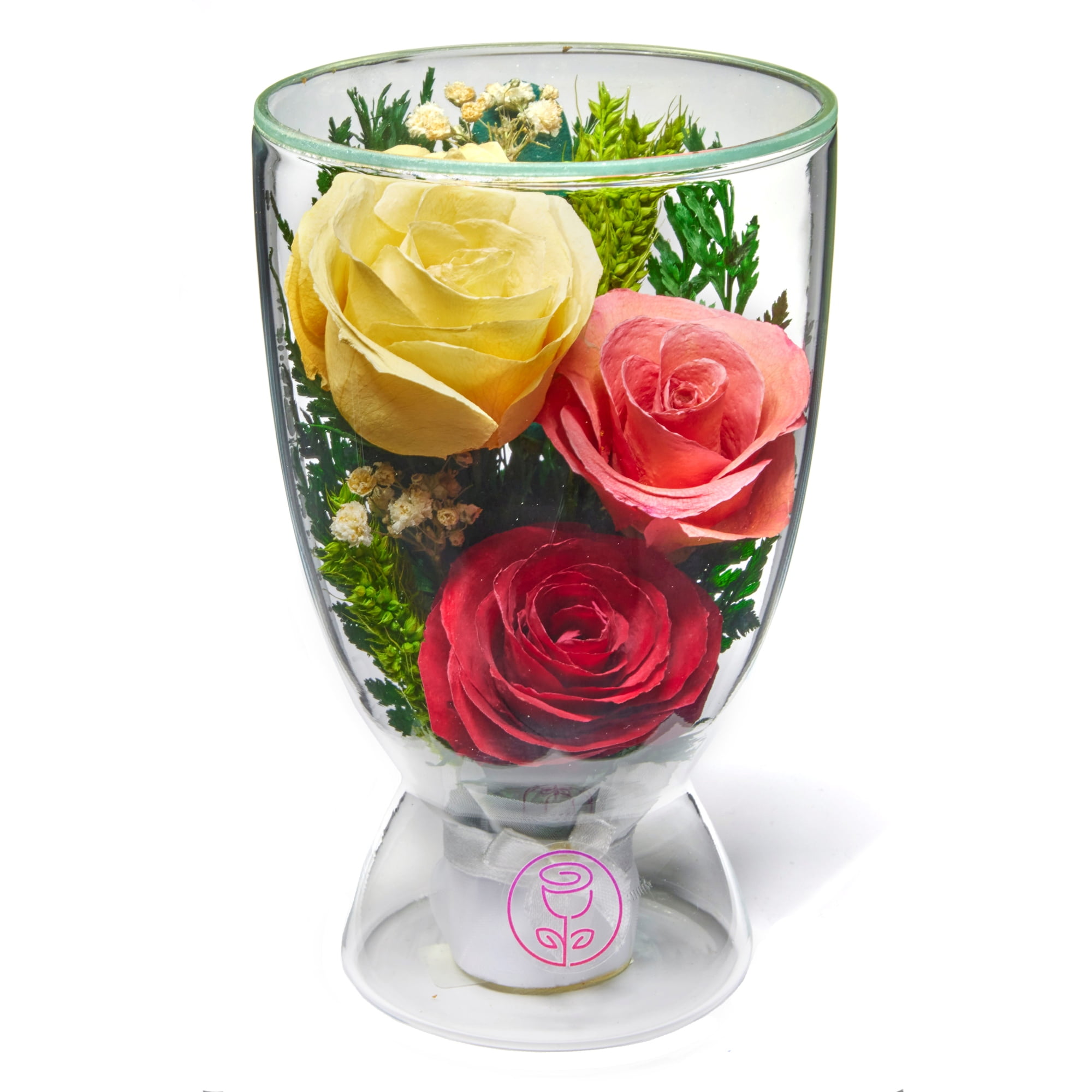 In Flores Veritas: Trio of Eternal Red Roses in Cup-like Vase - Lasts ...