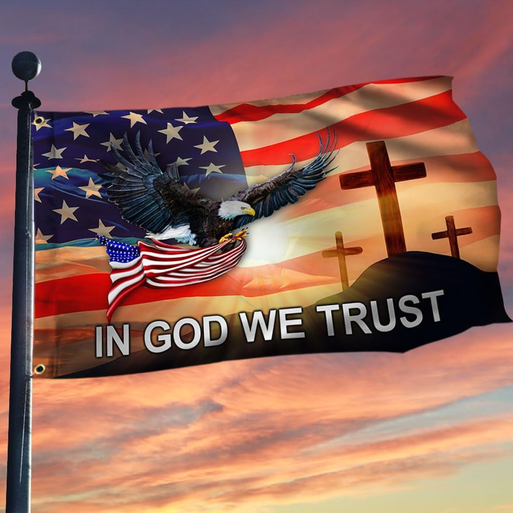In God We Trust Eagle Christian Cross Grommet Flag Outdoor Double Sided ...