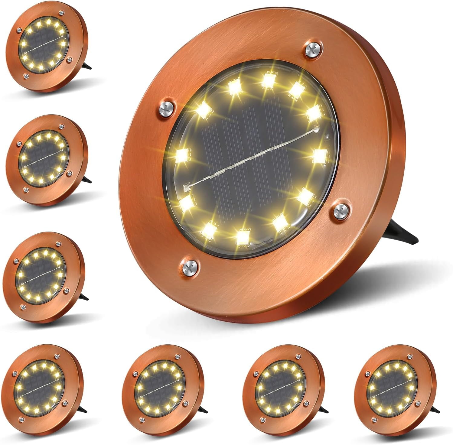 In-Ground Lights, Solar Disc Lights 8 Pack, Outdoor Flat Pathway Swivel ...