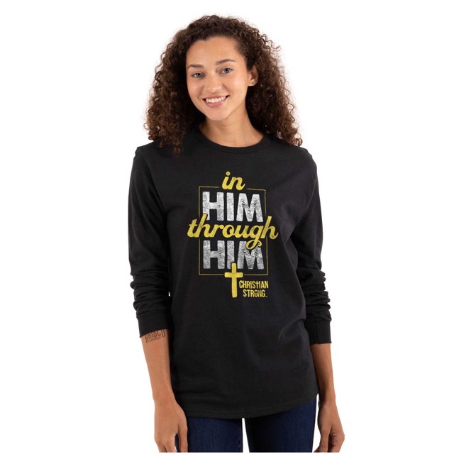 In Him Through Him Christian Cross Long Sleeve TShirt Men Women Brisco Brands 2X - Walmart.com