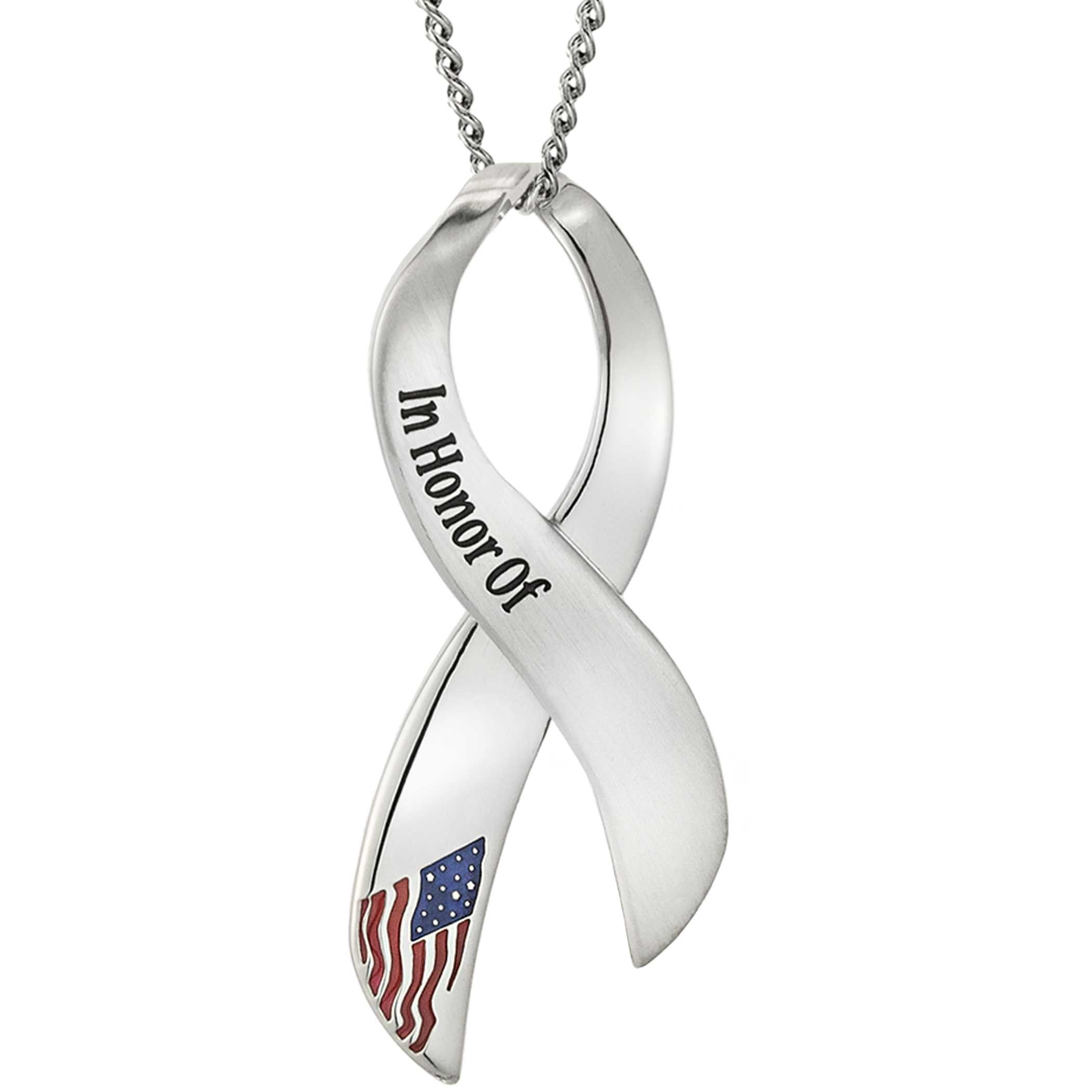 In Honor of American Flag Stainless Steel Ribbon Pendant Necklace ...