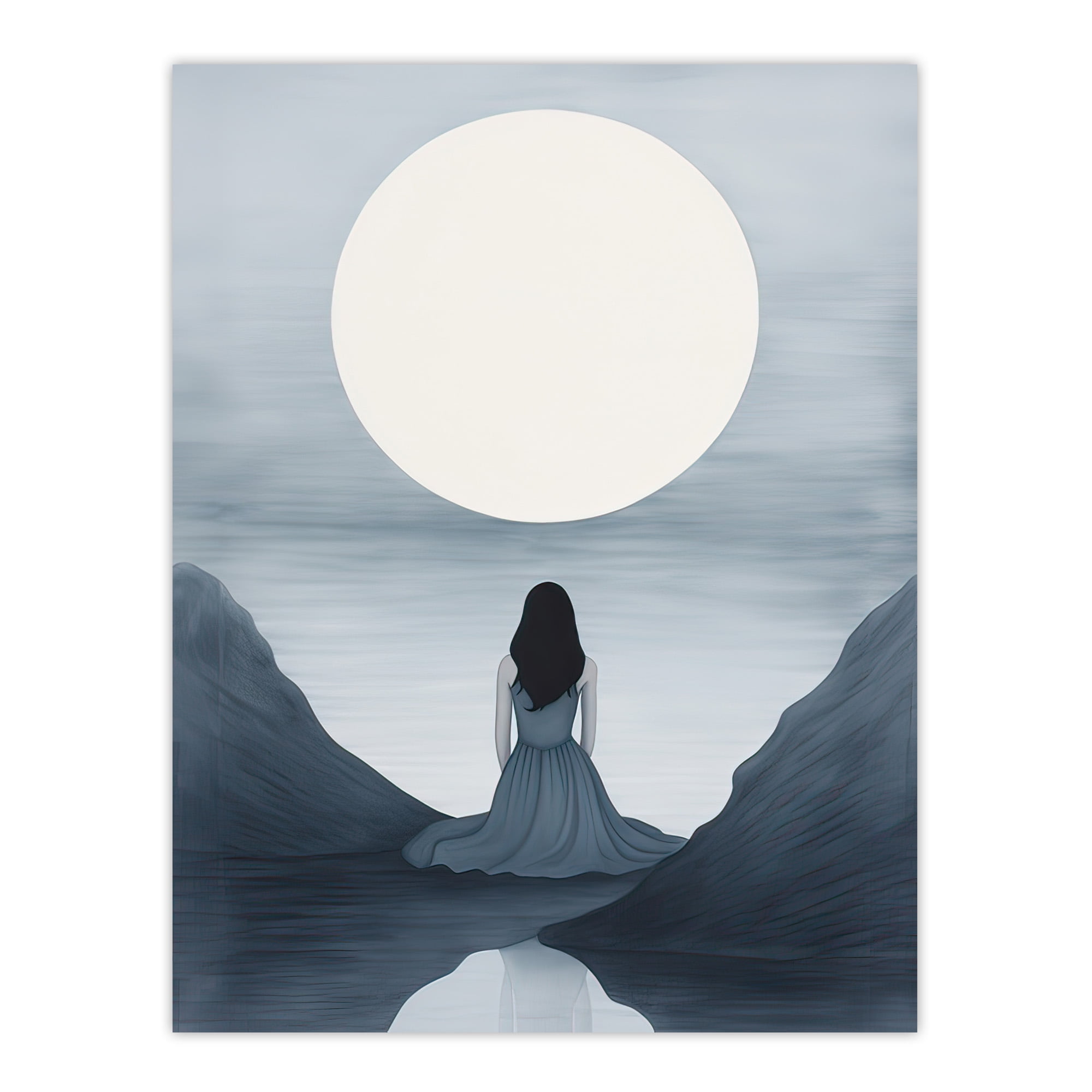 In Love with the Full Moon Monotone Elegant Grey Unframed Wall Art ...