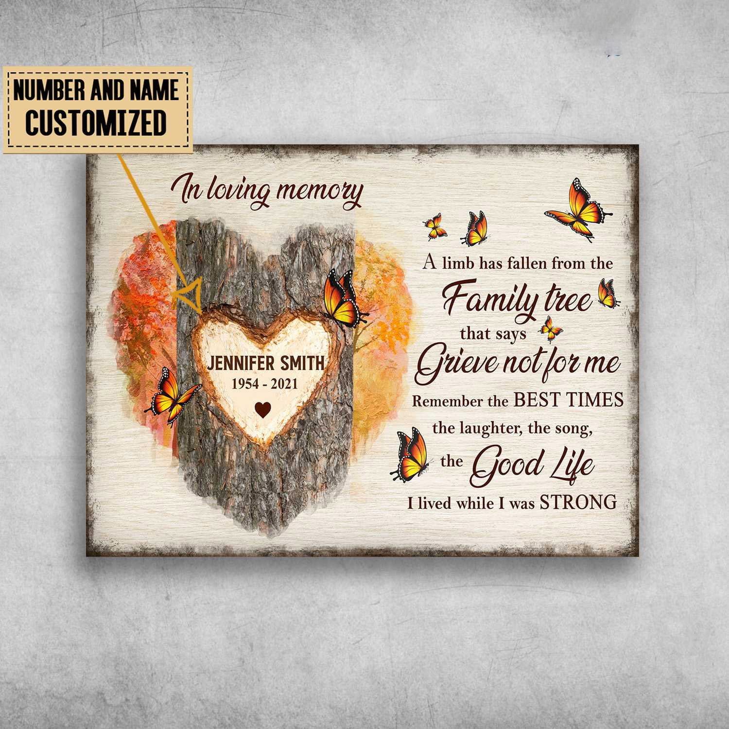 In Loving Memory, A Limb Há Fallen From The Family Tree, That Says Grieve Not For Me Customized ...