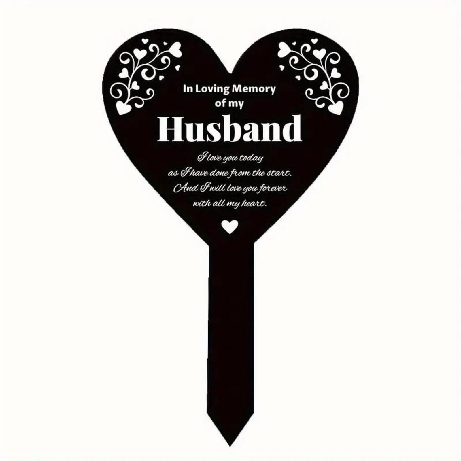 In Loving Memory Husband Remembrance Stake - Black Heart Grave Decor ...