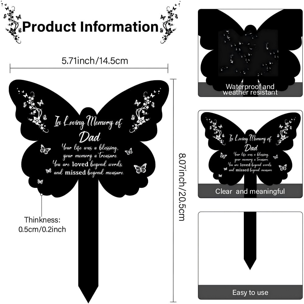In Loving Memory of Dad Butterfly Acrylic Grave Decor, Waterproof ...