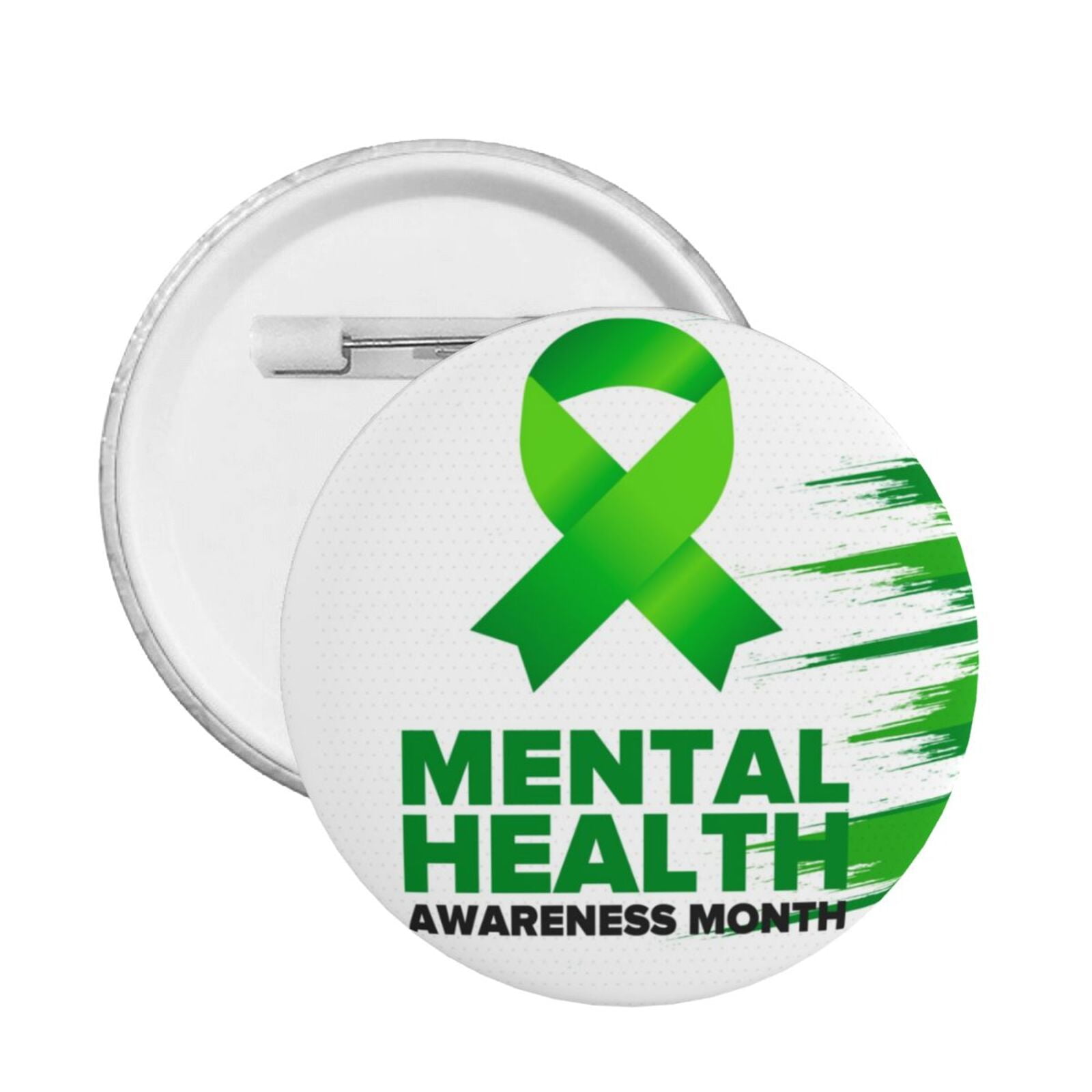 In May We Wear Green Mental Health Awareness Month Round Button Badges ...