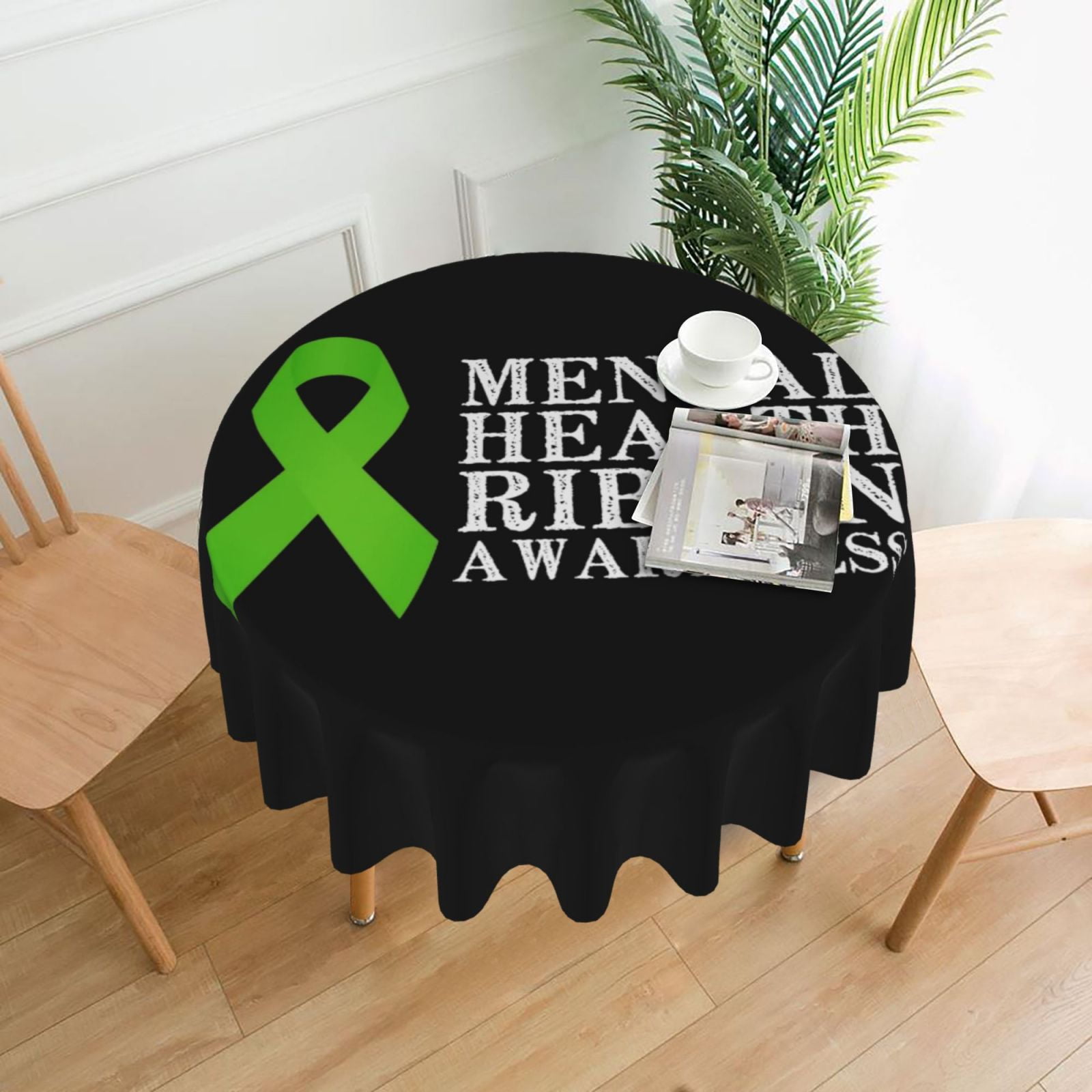 In May We Wear Green Mental Health Awareness Month Round Tablecloth ...