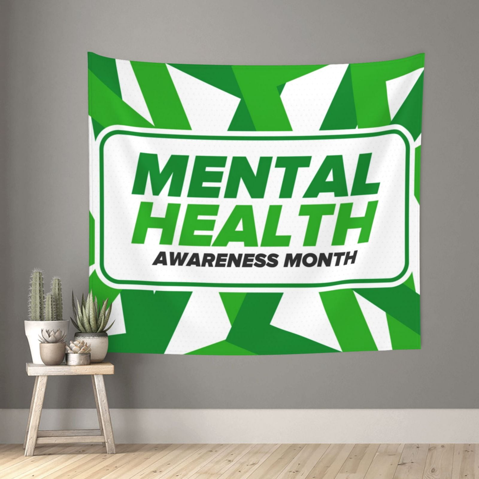 In May We Wear Green Mental Health Awareness Month Tapestry Banner ...