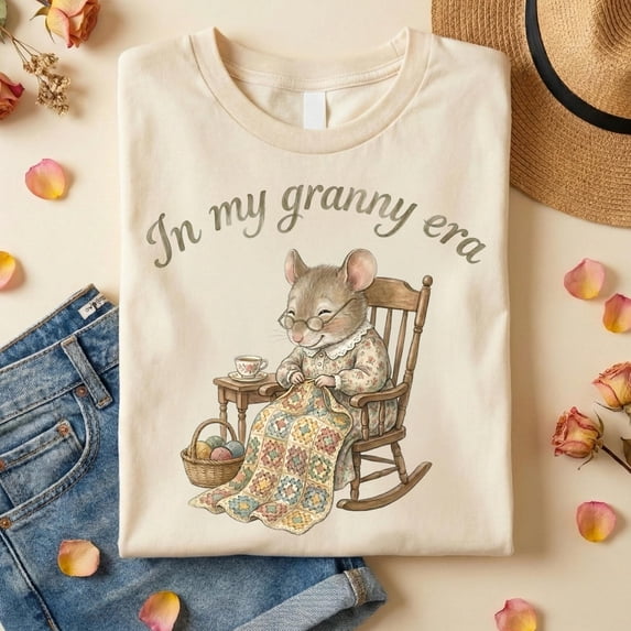 In My Granny Era T-Shirt Vintage Grandma Core | Crocheting Mouse ...