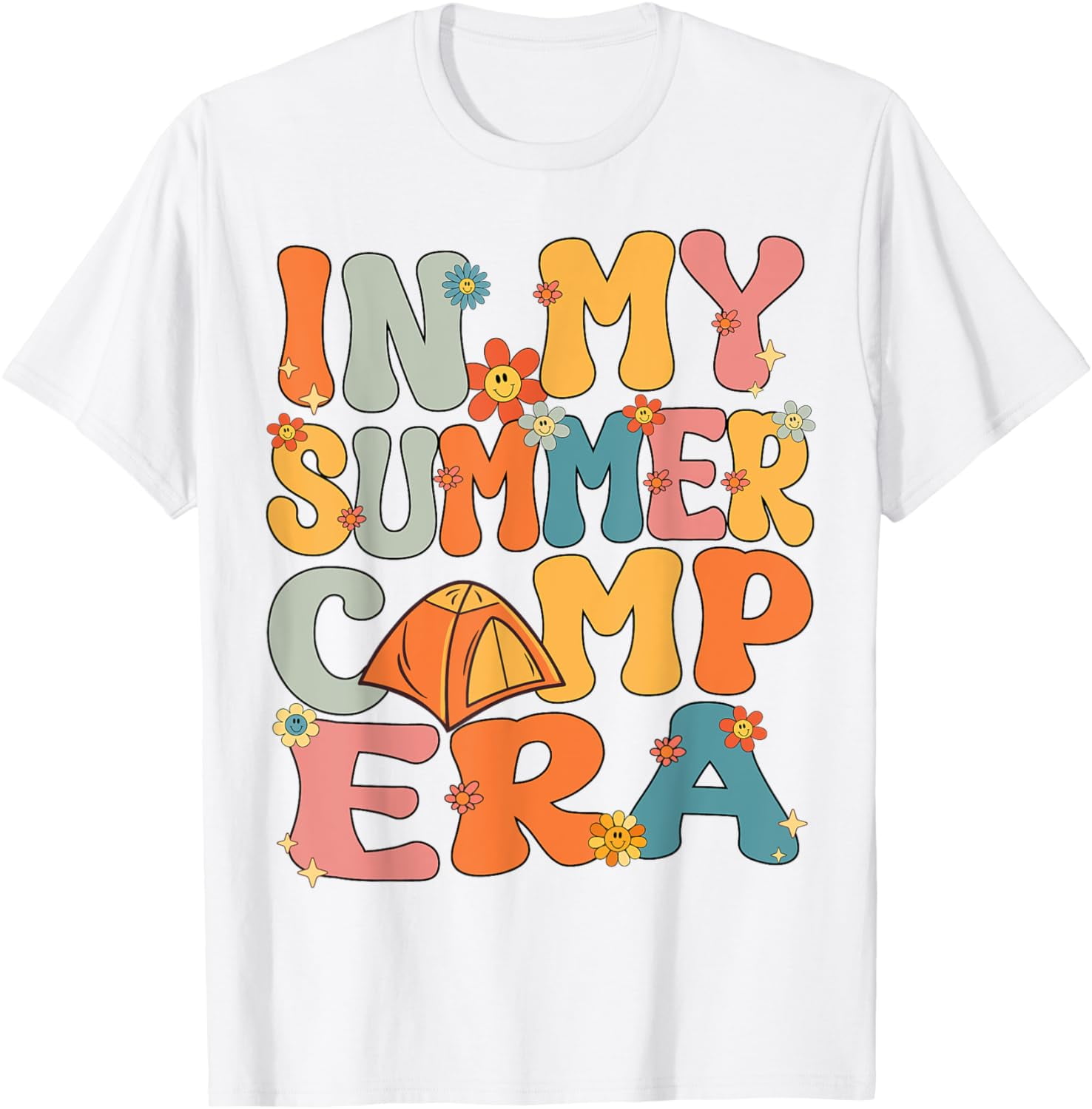 In My Summer Camp Era Retro Groovy Summer Camp Camping Funny T-Shirt ...