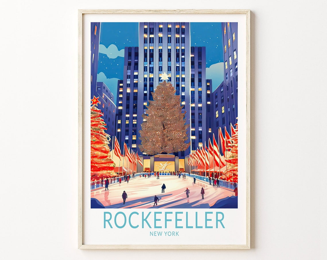 In New York Rockefeller Plaza Poster, New York City Travel Poster ...