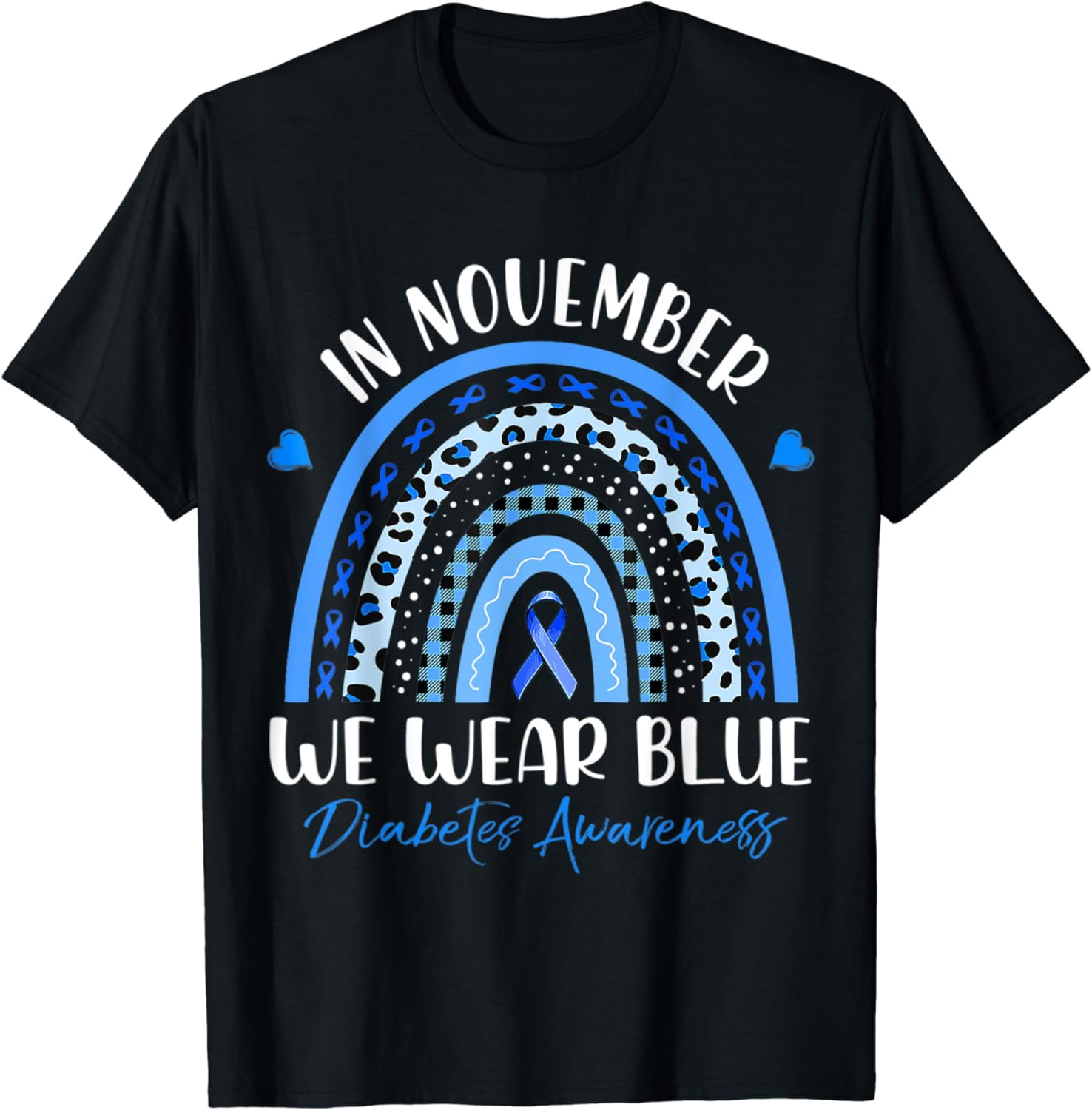 In November We Wear Blue Leopard Rainbow Diabetes Awareness T-Shirt ...